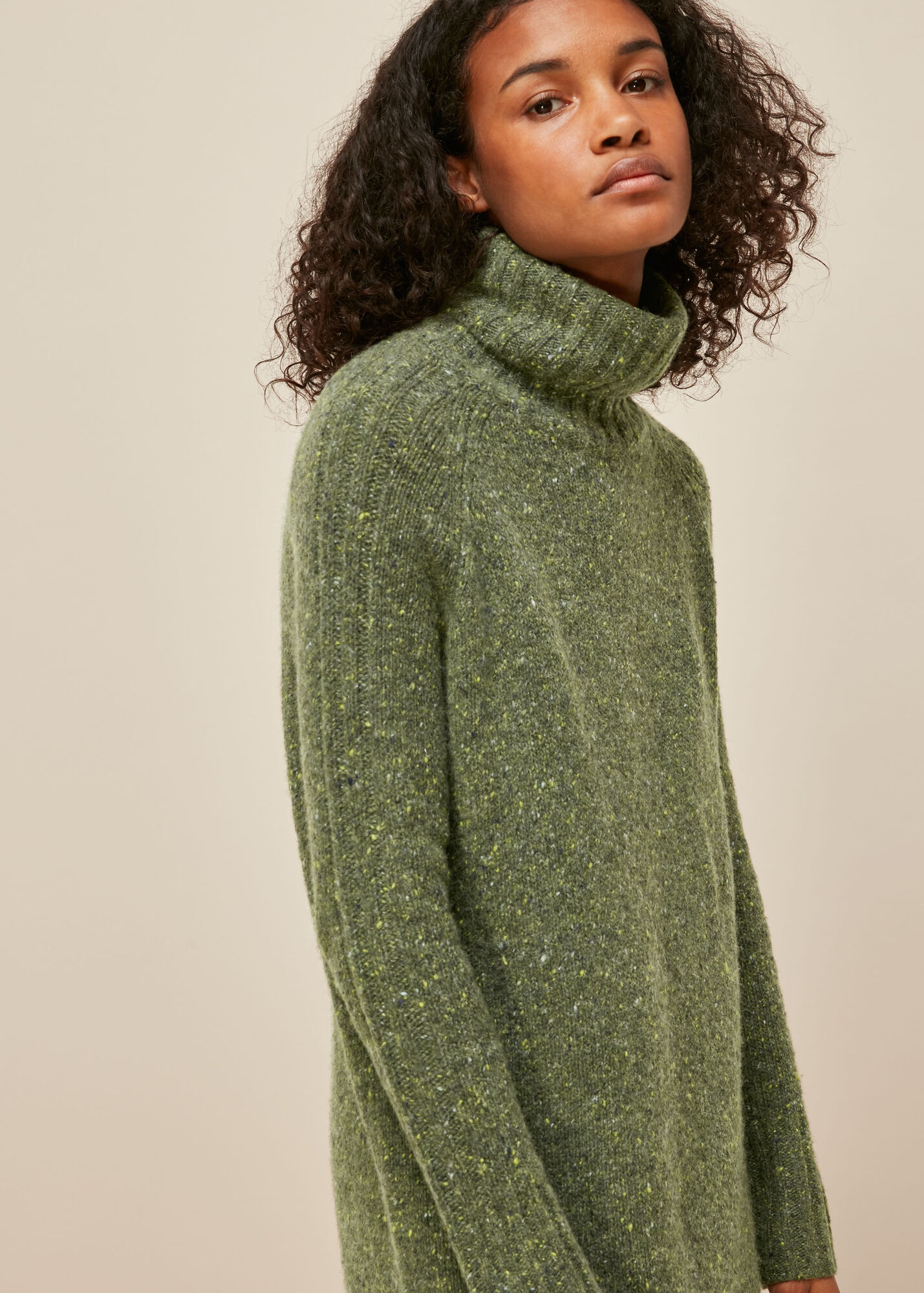 Green/Multi Flecked Wool Knit Midi Dress | WHISTLES | Whistles UK