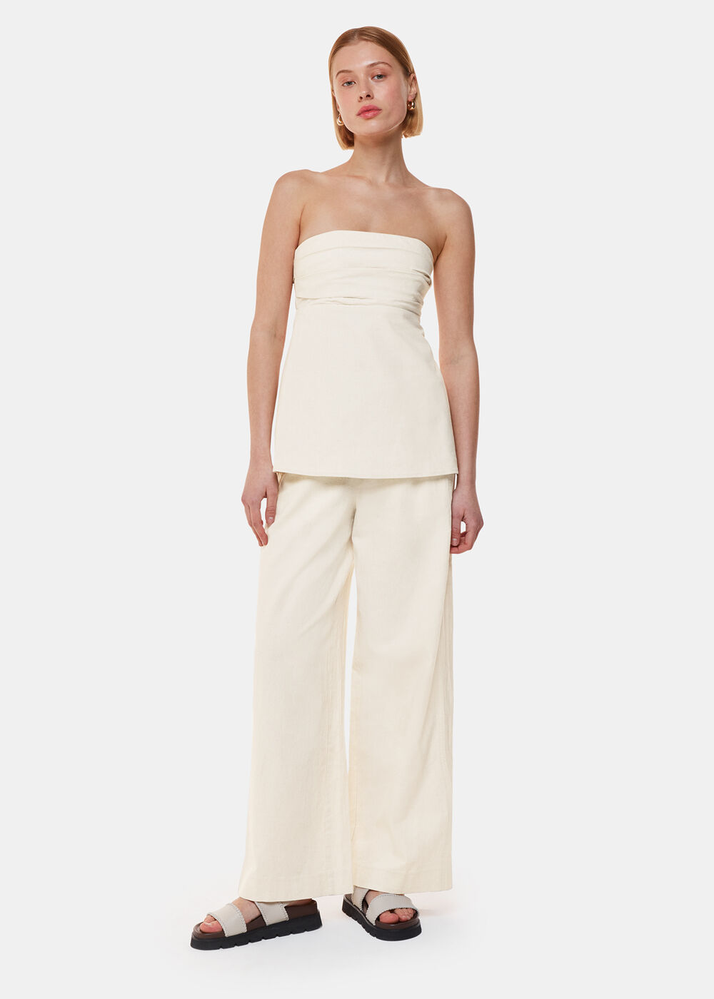 Oatmeal Lula Linen Blend Bandeau Top | WHISTLES | Whistles US