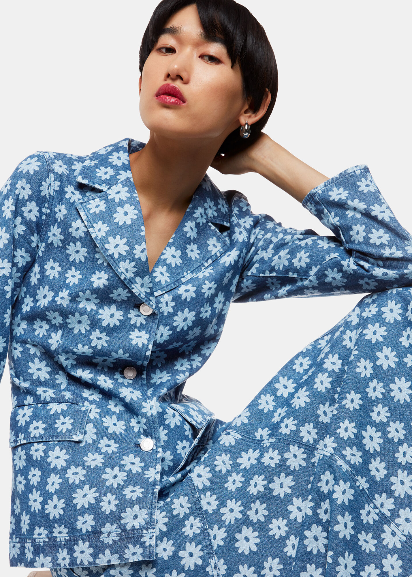 Denim Graphic Daisy Denim Blazer | WHISTLES