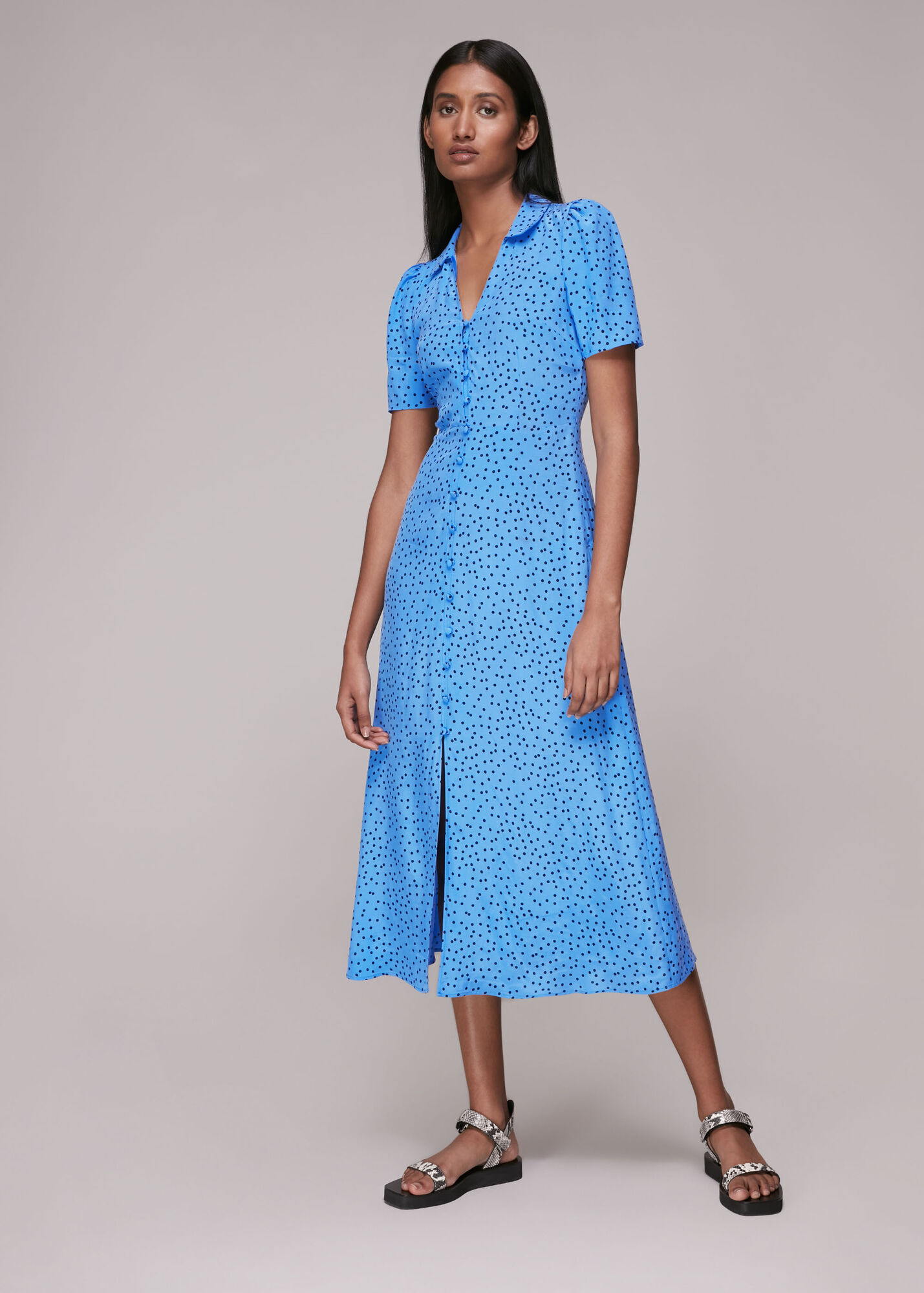 Blue/Multi Rowan Irregular Spot Dress | WHISTLES | Whistles UK