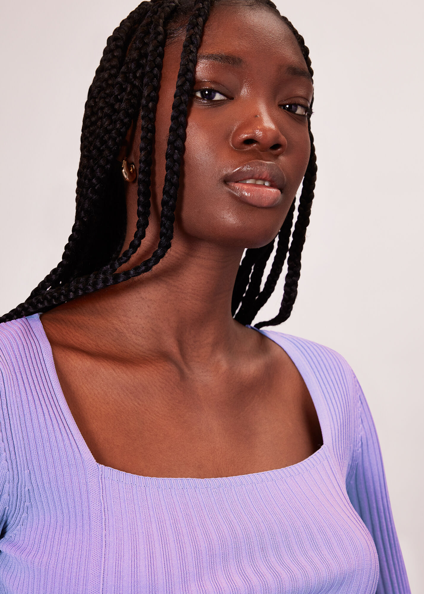 Lilac Square Neck Rib Knit | WHISTLES | Whistles UK