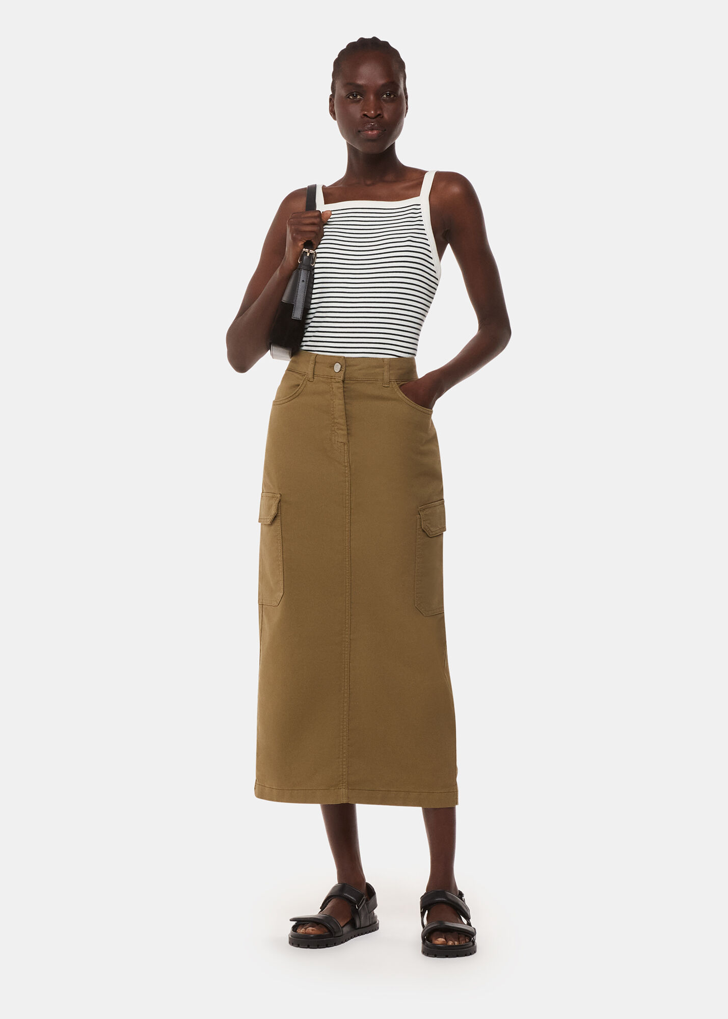 Ivory/Multi Straight Neck Stripe Vest | WHISTLES | Whistles AU