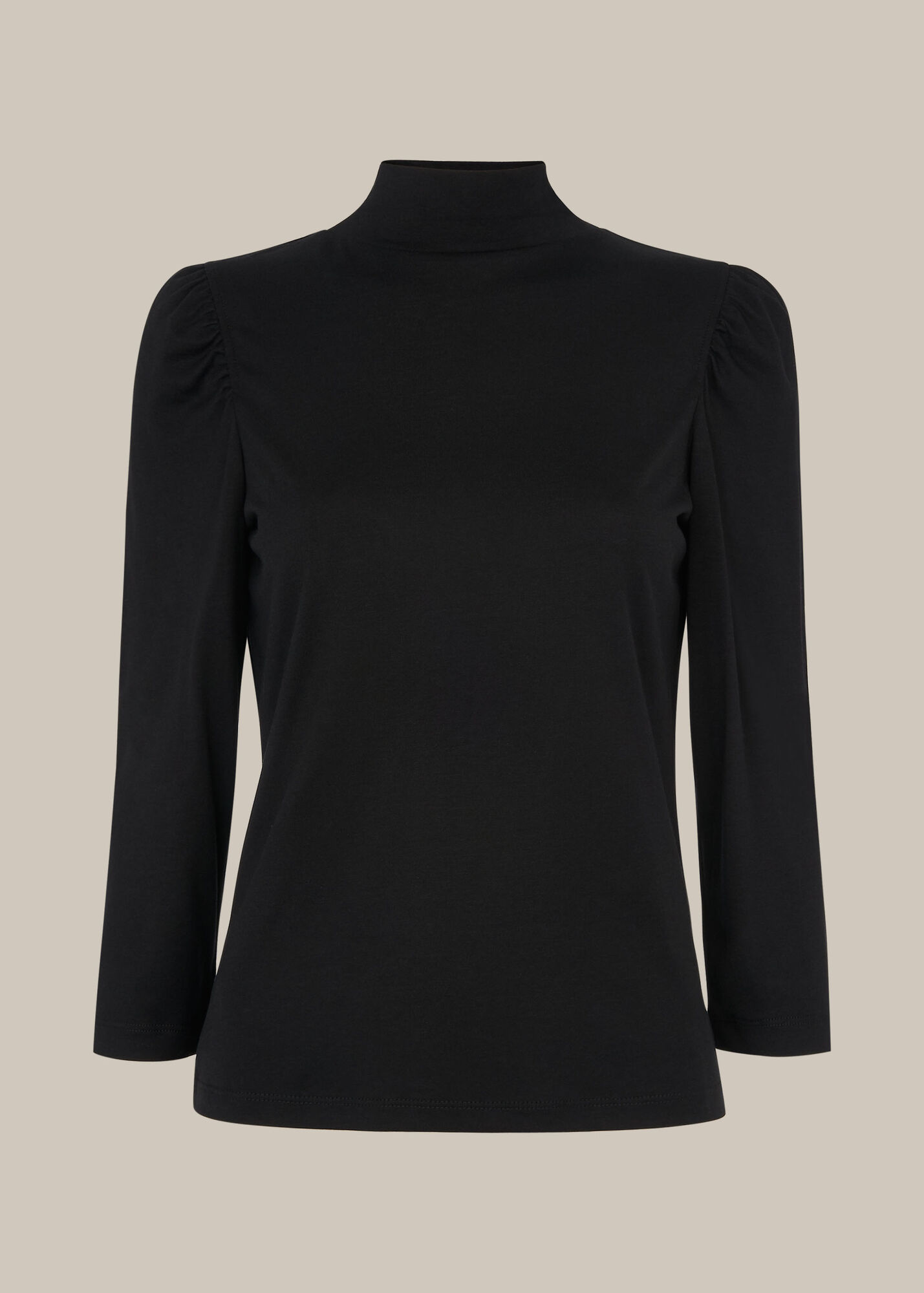 Black High Neck Puff Sleeve Top | WHISTLES | Whistles UK