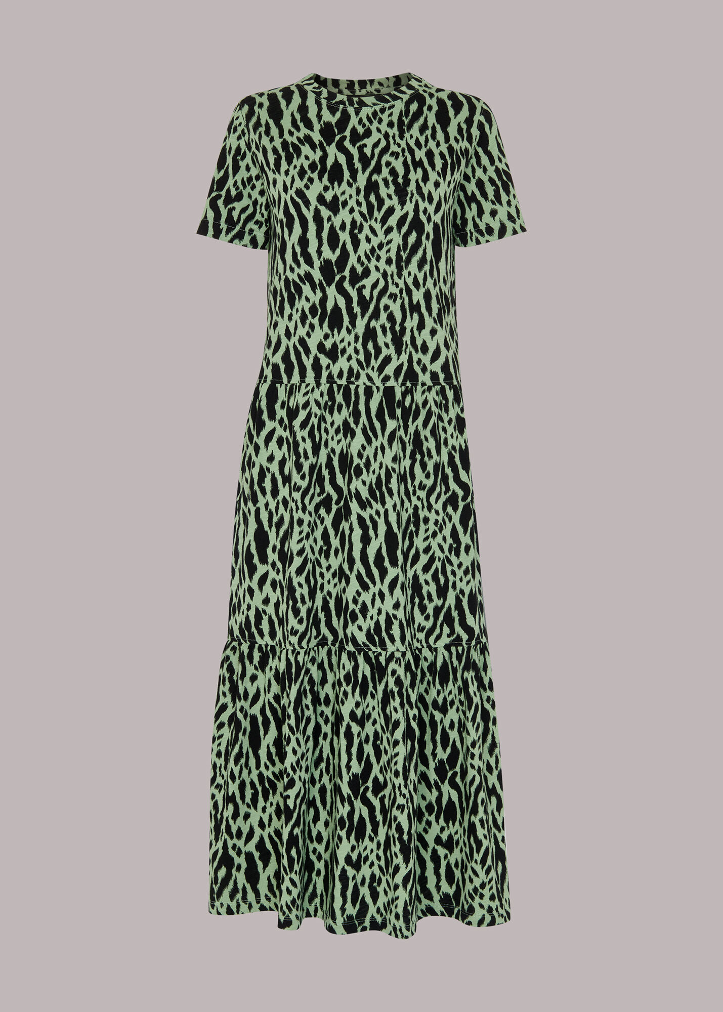Green/Multi Zebra Tiered Jersey Dress | WHISTLES | Whistles UK