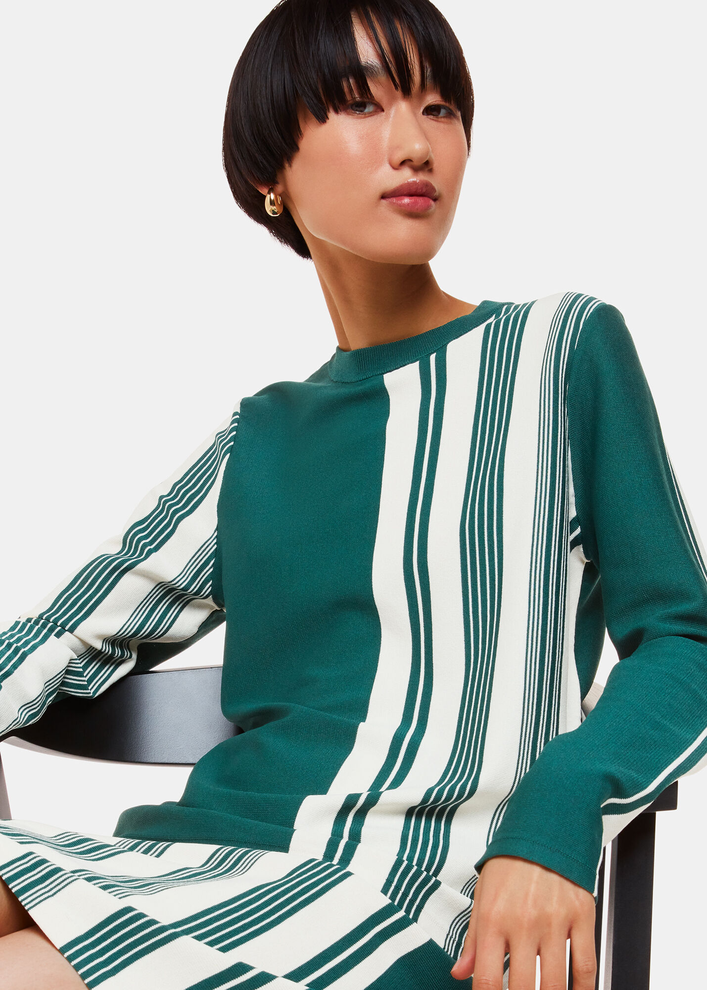 Greenmulti Vertical Stripe Crew Neck Knit Whistles Whistles Uk
