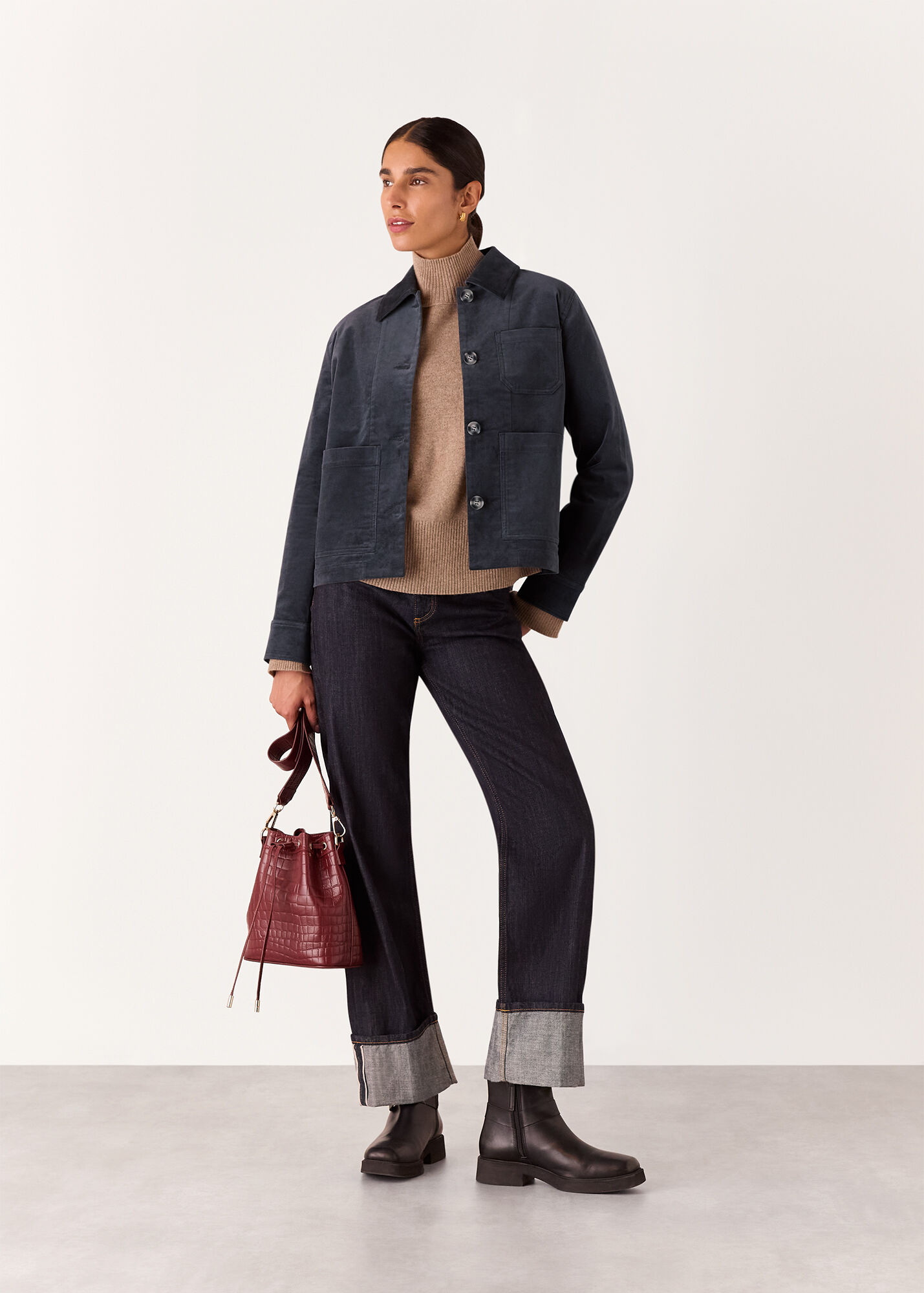 Women's Dark Grey Brushed Cotton Boxy Jacket | Whistles UK