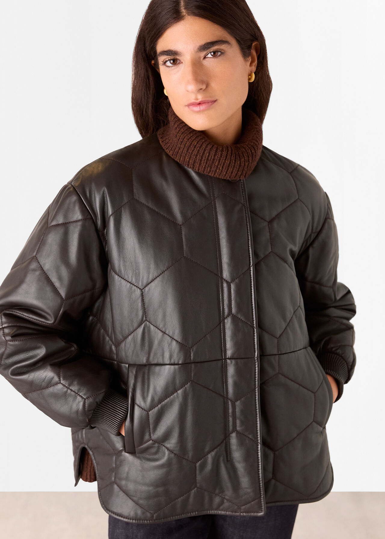 Burgundy Cleo Leather Quilted Jacket | WHISTLES | Whistles US