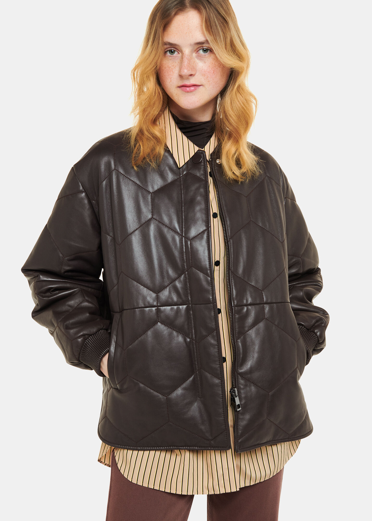 Burgundy Cleo Leather Quilted Jacket | WHISTLES