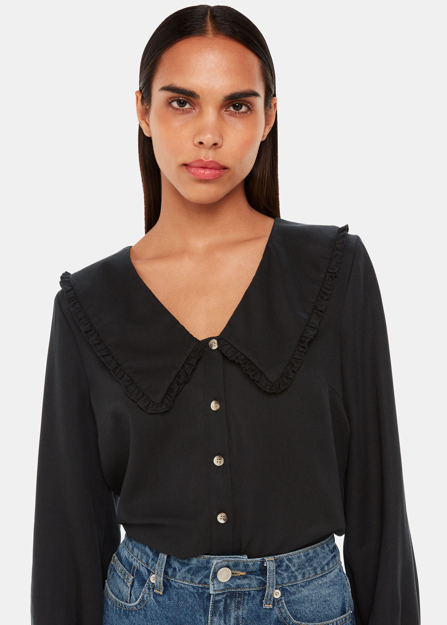 Black Oversized Collar Detail Top | WHISTLES