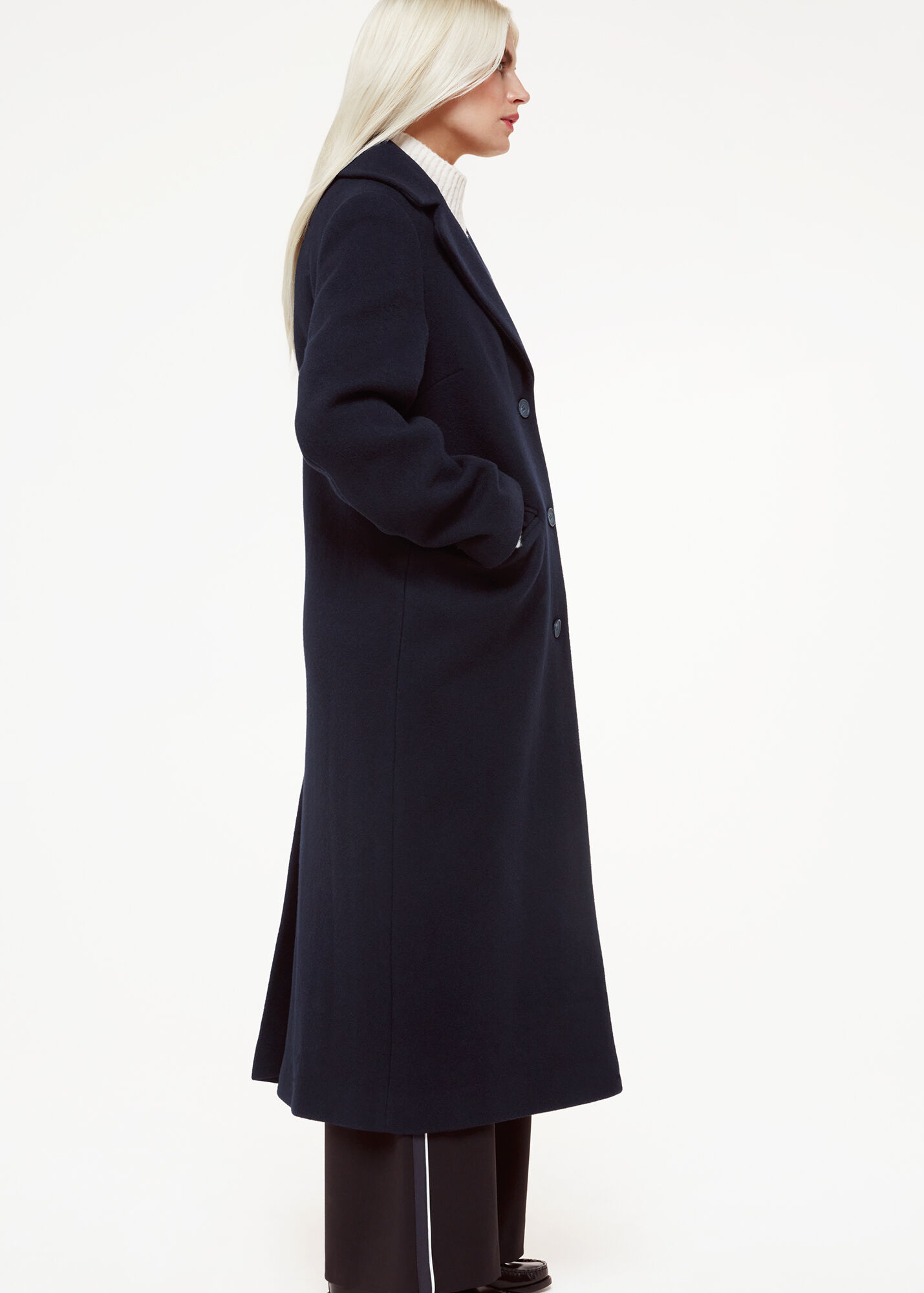 Navy Amalia Longline Coat | WHISTLES | Whistles UK