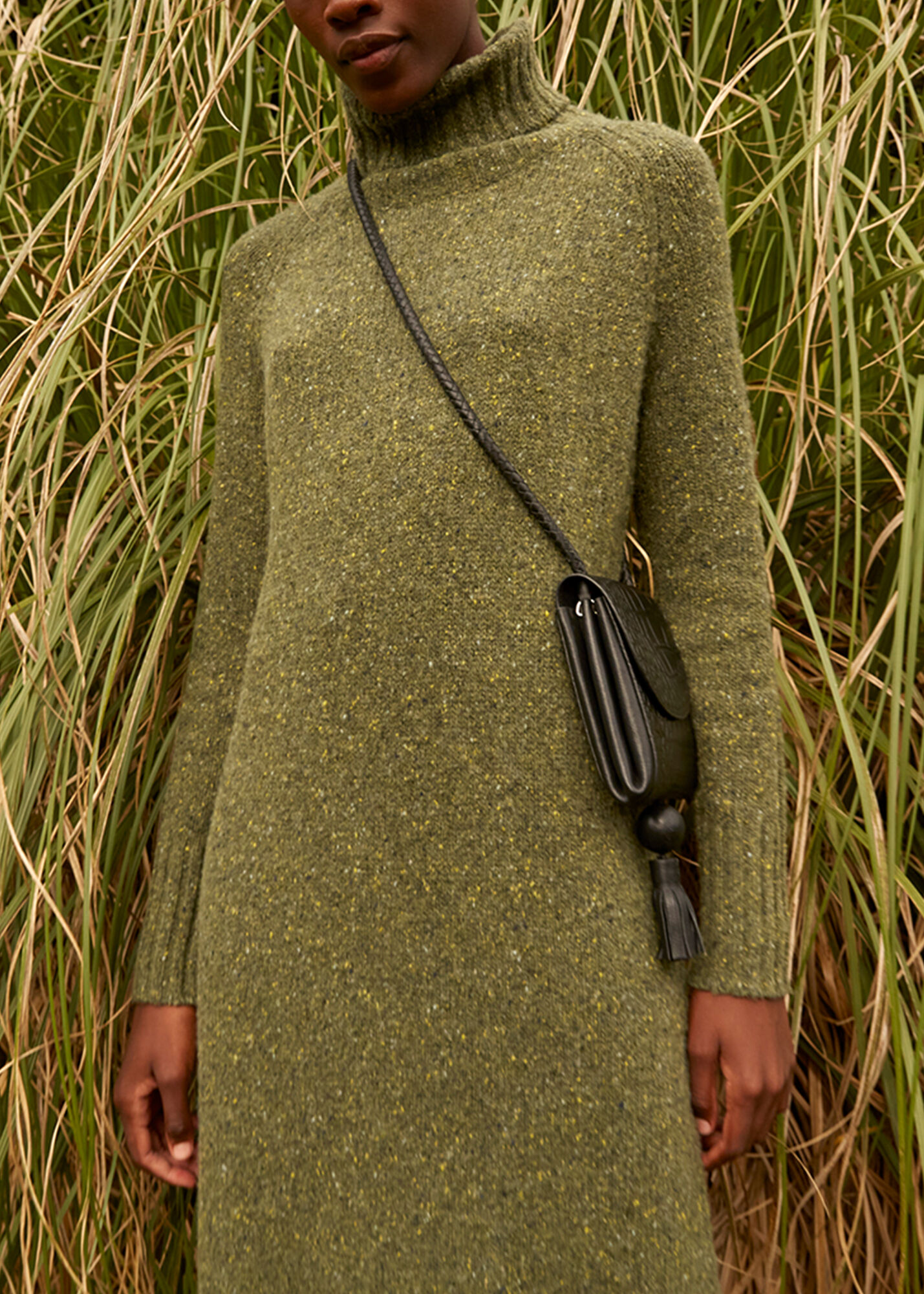 Green/Multi Flecked Wool Knit Midi Dress | WHISTLES | Whistles UK