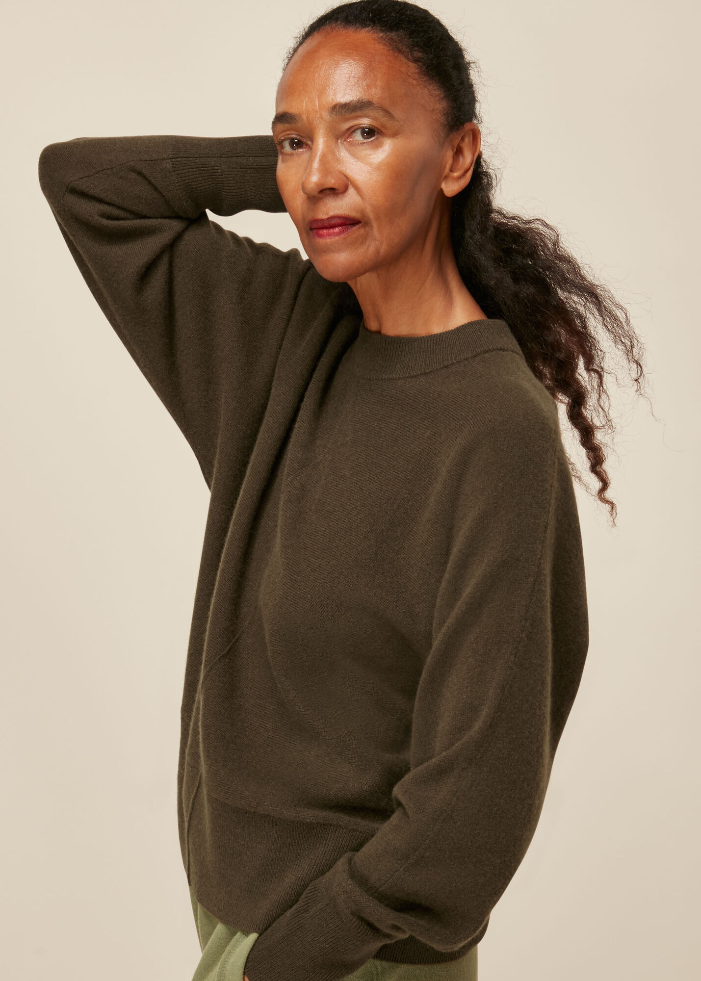 Khaki Cashmere Dolman Knit | WHISTLES | Whistles UK