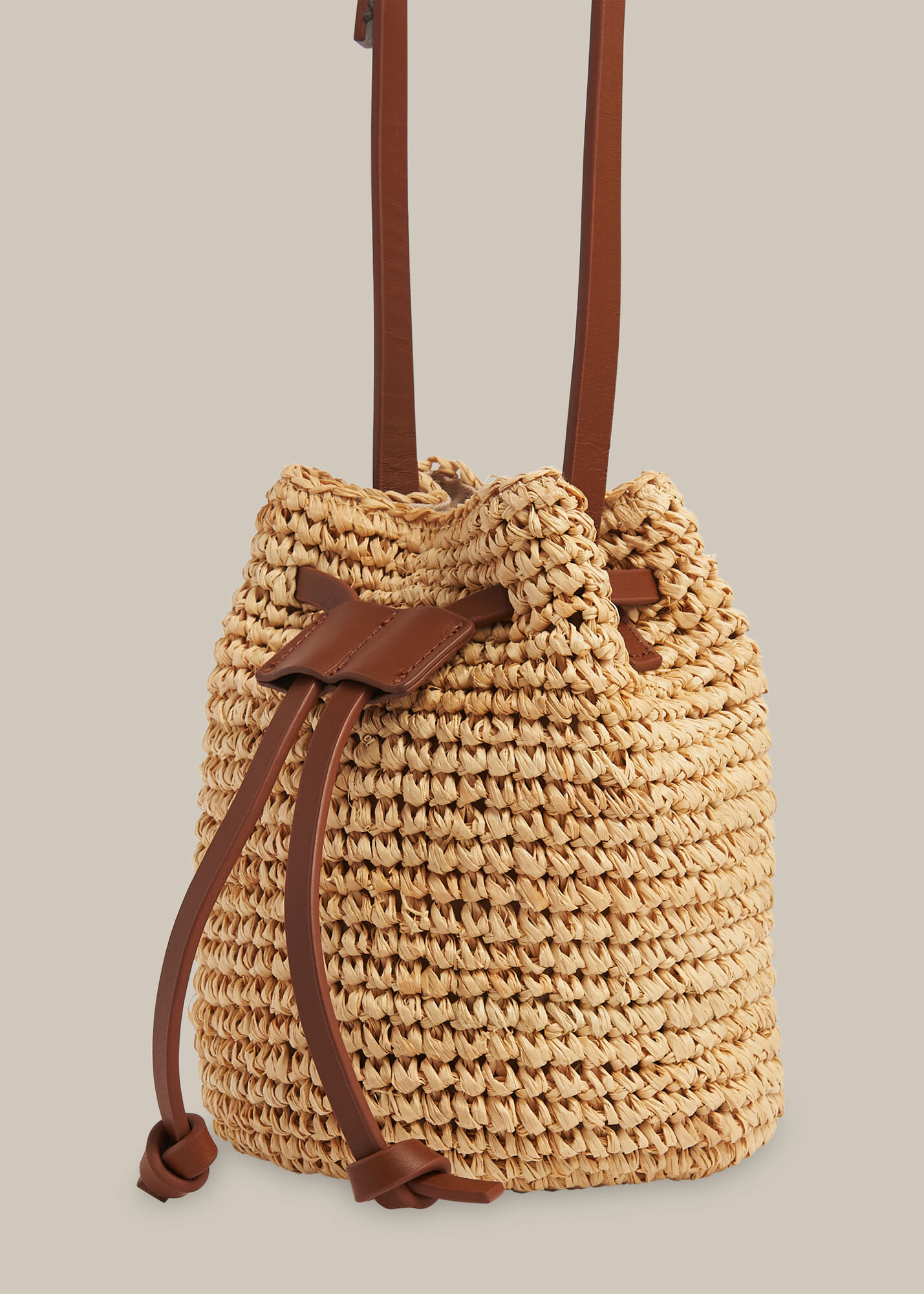 Neutral Abi Mini Straw Drawstring Bag | WHISTLES | Whistles UK