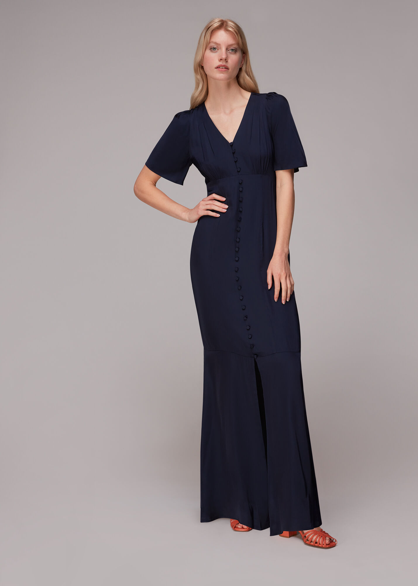 Navy Simone Satin Maxi Dress | WHISTLES | Whistles UK