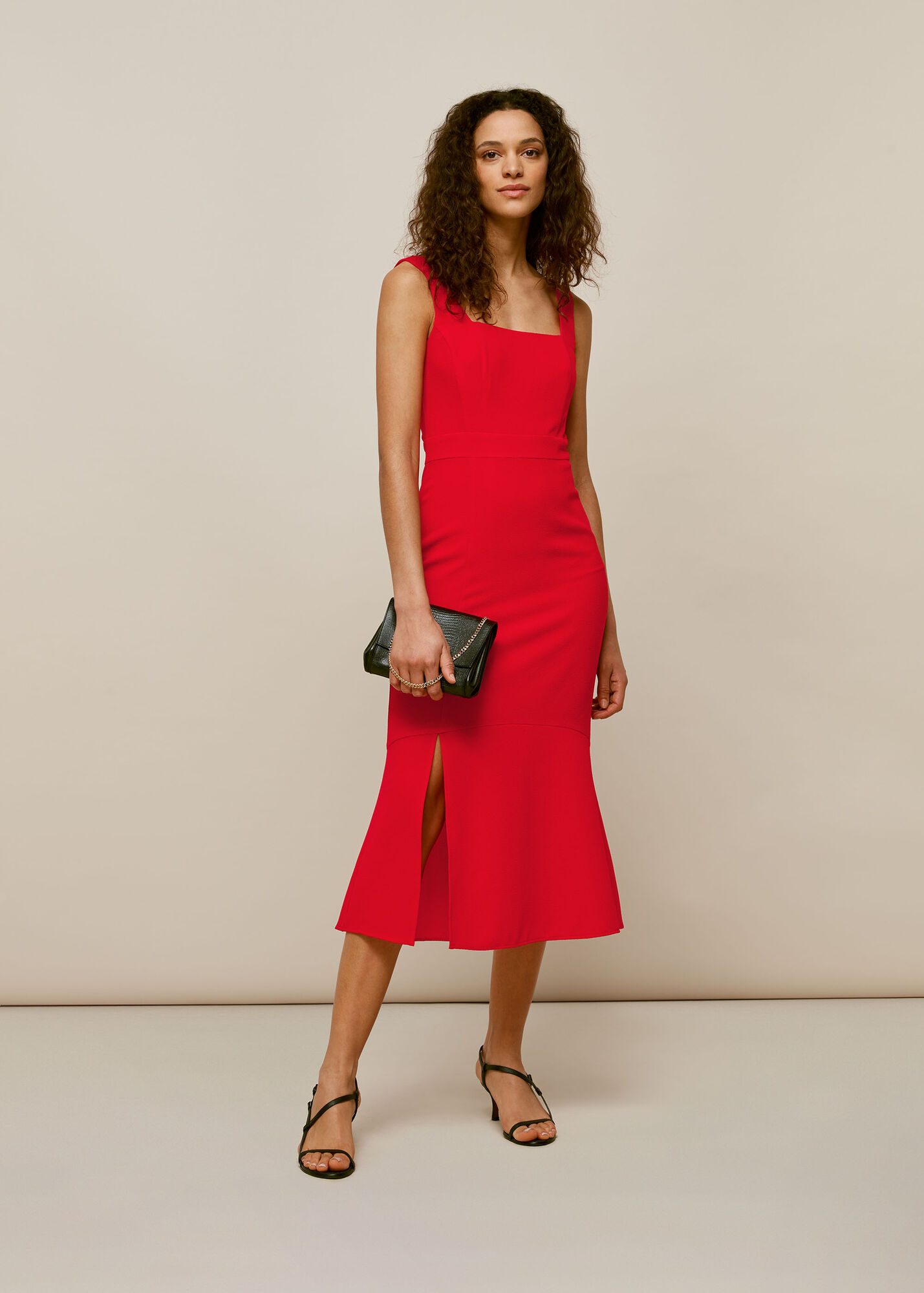 Red Milla Square Neck Dress | WHISTLES | Whistles UK