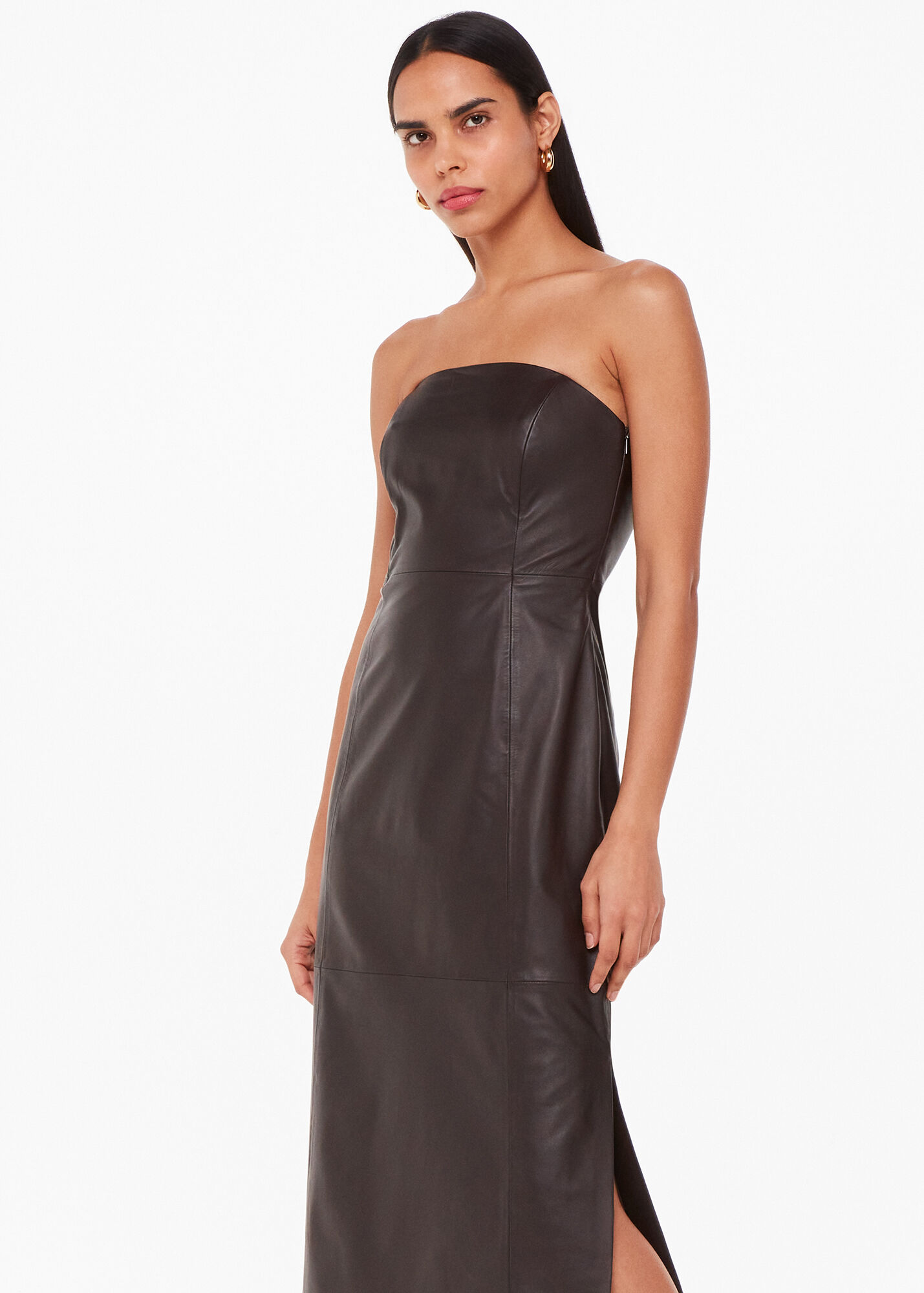 Chocolate Leather Bandeau Dress | WHISTLES | Whistles US