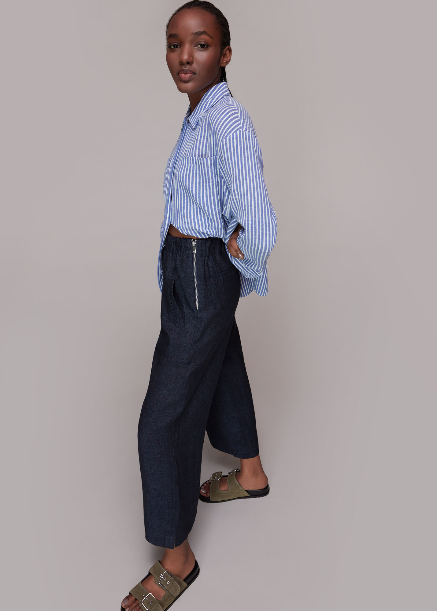 Navy Linen Indigo Trouser | WHISTLES | Whistles UK