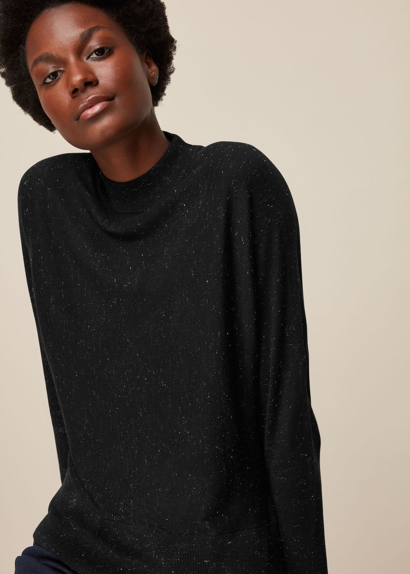 Black Annie Sparkle Dolman Knit | WHISTLES | Whistles UK