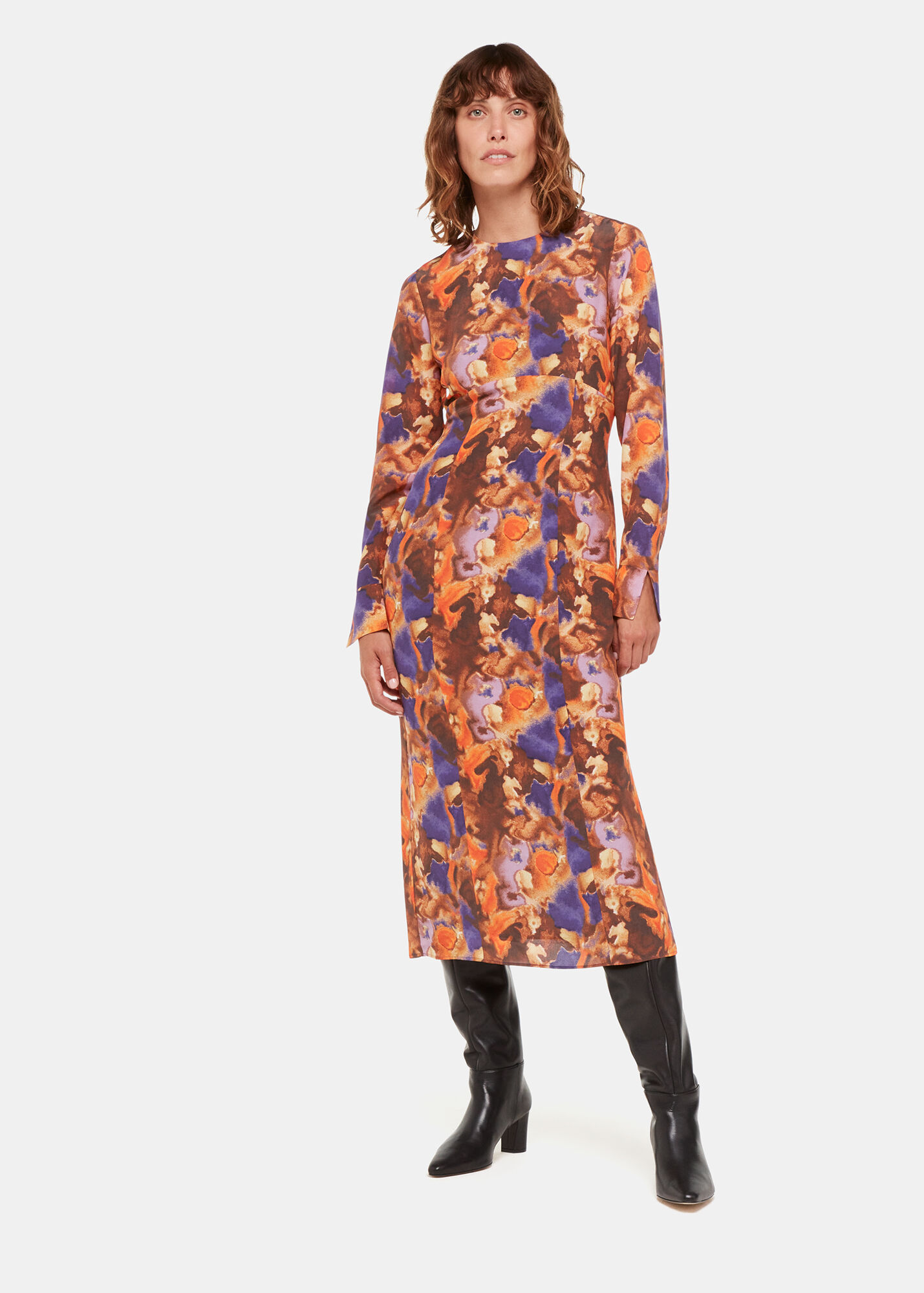 Multicolour Sprayed Texture Silk Dress | WHISTLES | Whistles UK