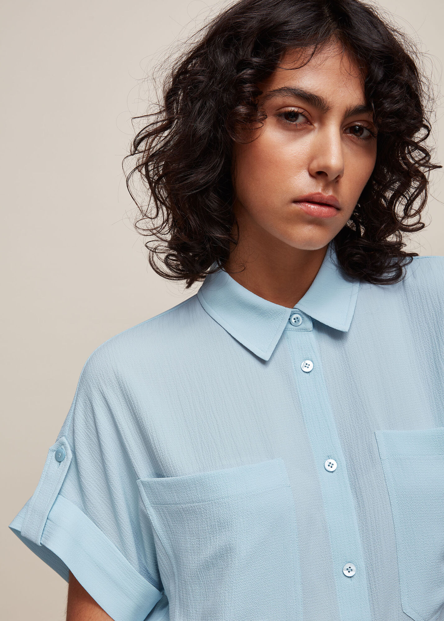 Pale Blue Textured Pocket Blouse | WHISTLES | Whistles US