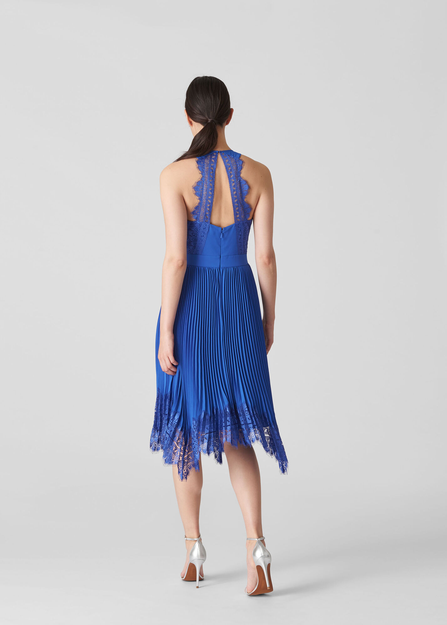 Blue Lana Lace Pleat Dress | WHISTLES