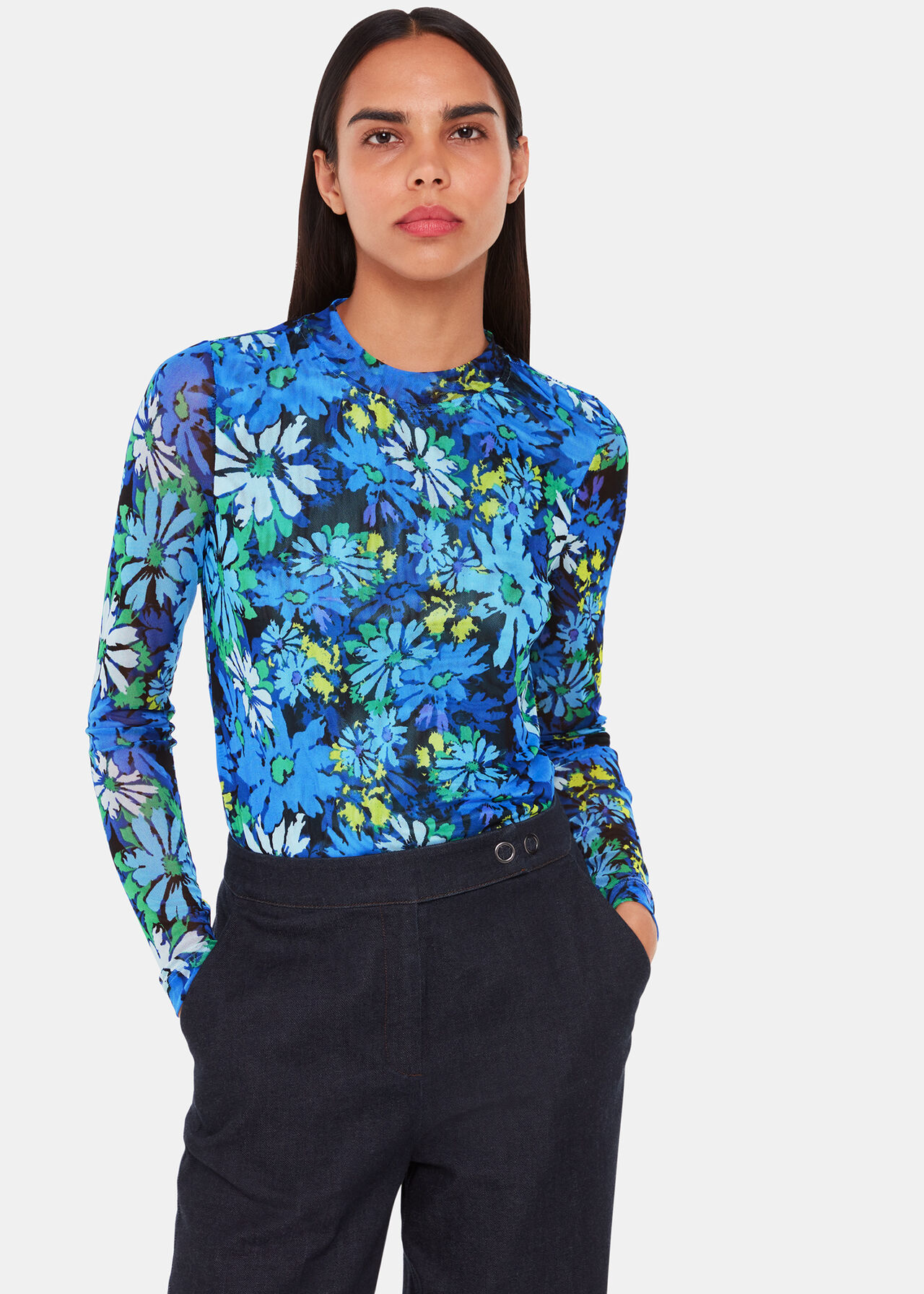 Multicolour Retro Floral Mesh Top Whistles Whistles Uk