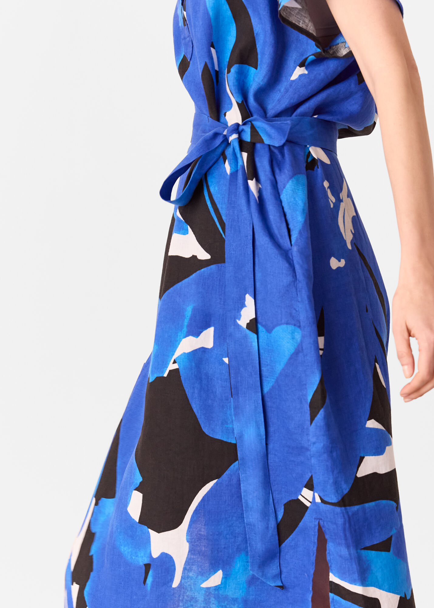 Blue/Multi Abstract Blooms Linen Dress | WHISTLES | Whistles US