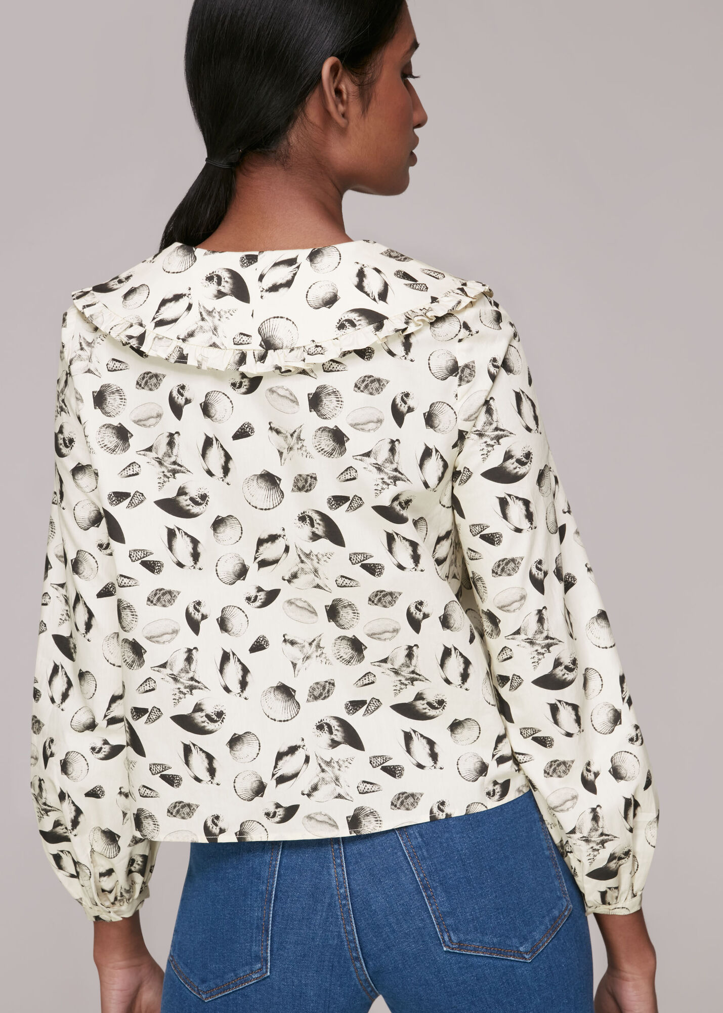 Multicolour Sea Shell Print Collar Top | WHISTLES | Whistles UK