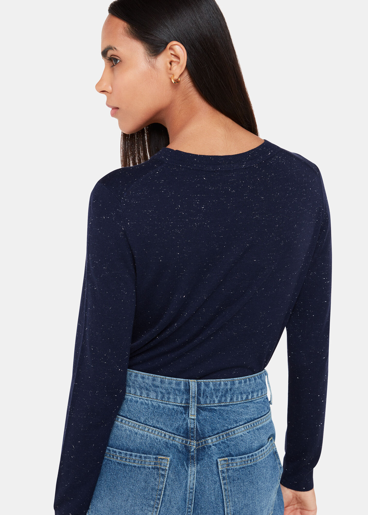 Navy Long-Sleeve Top With Sparkles & Crew Neck | Whistles