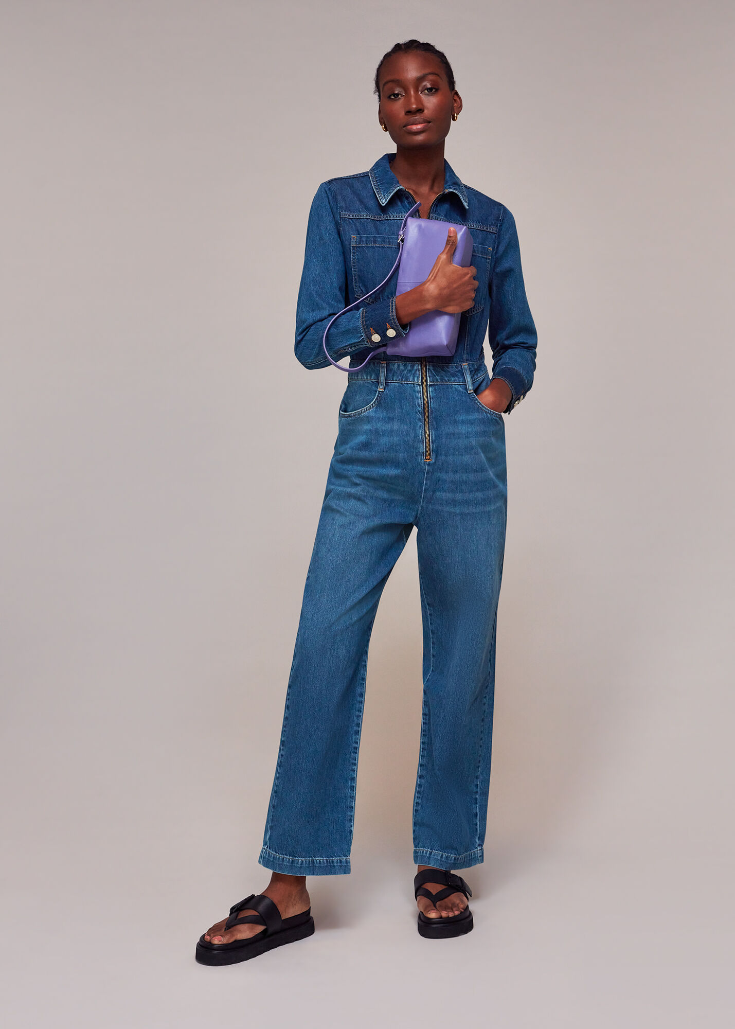 Denim Elliot Patchwork Boilersuit | WHISTLES | Whistles UK