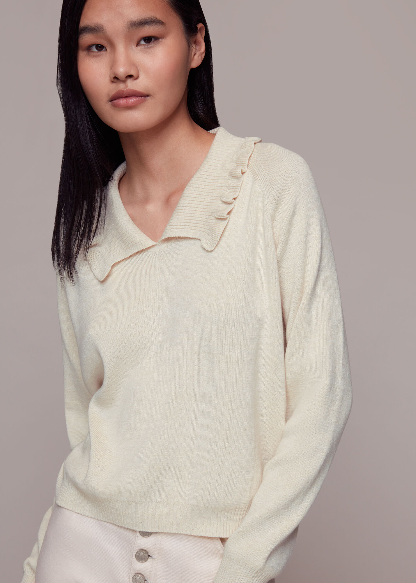 Oatmeal Frill Collar Sweater | WHISTLES | Whistles UK