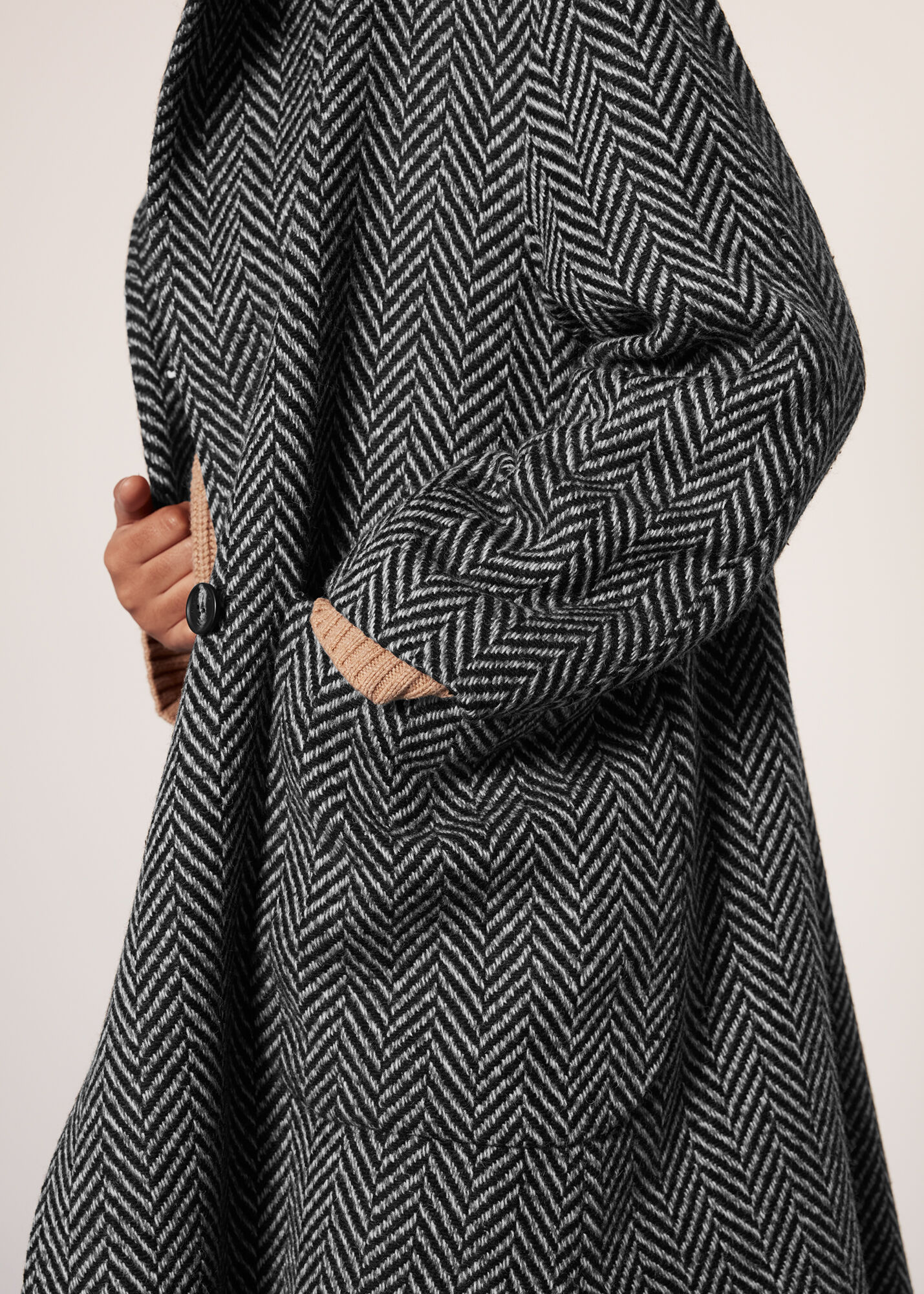 Black/White Herringbone Funnel Neck Coat | WHISTLES | Whistles US