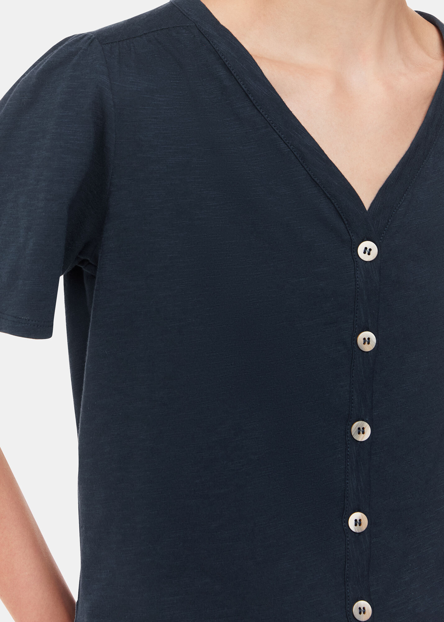Navy Maeve V Neck Button Front Tee | WHISTLES | Whistles UK