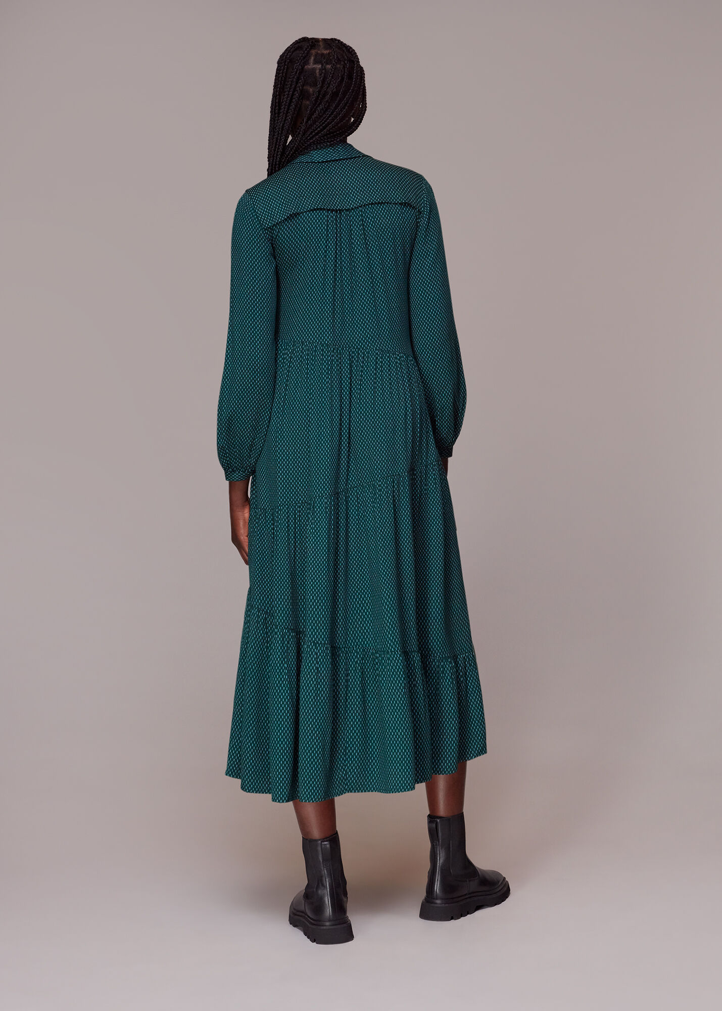 Green/Multi Vertical Dash Trapeze Dress | WHISTLES | Whistles UK