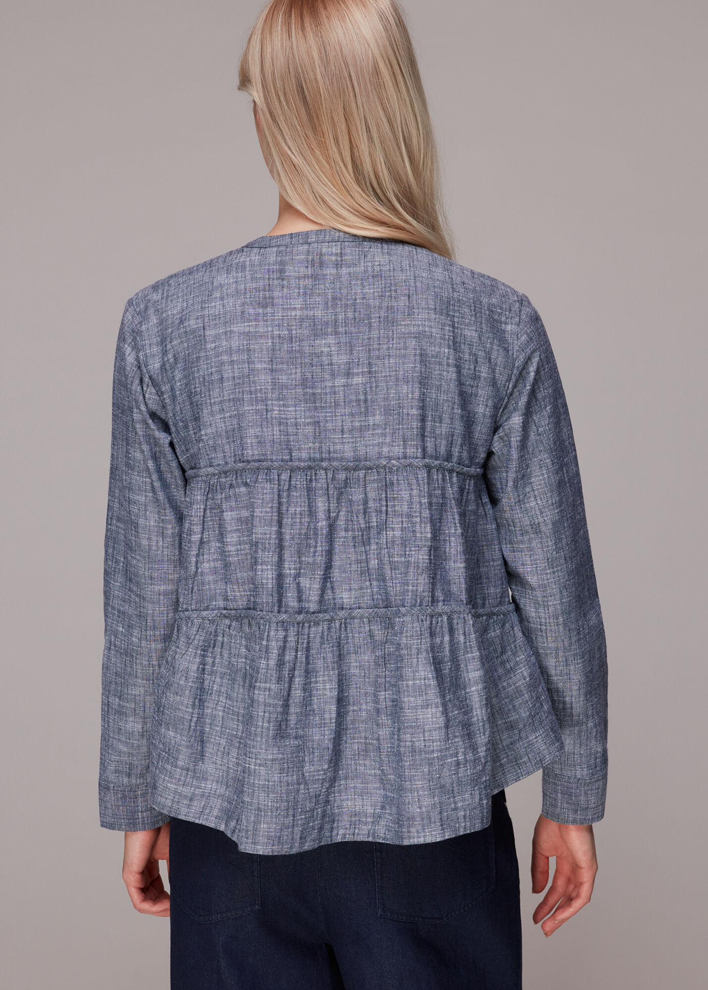 Denim Tie Tier Front Jacket | WHISTLES | Whistles UK