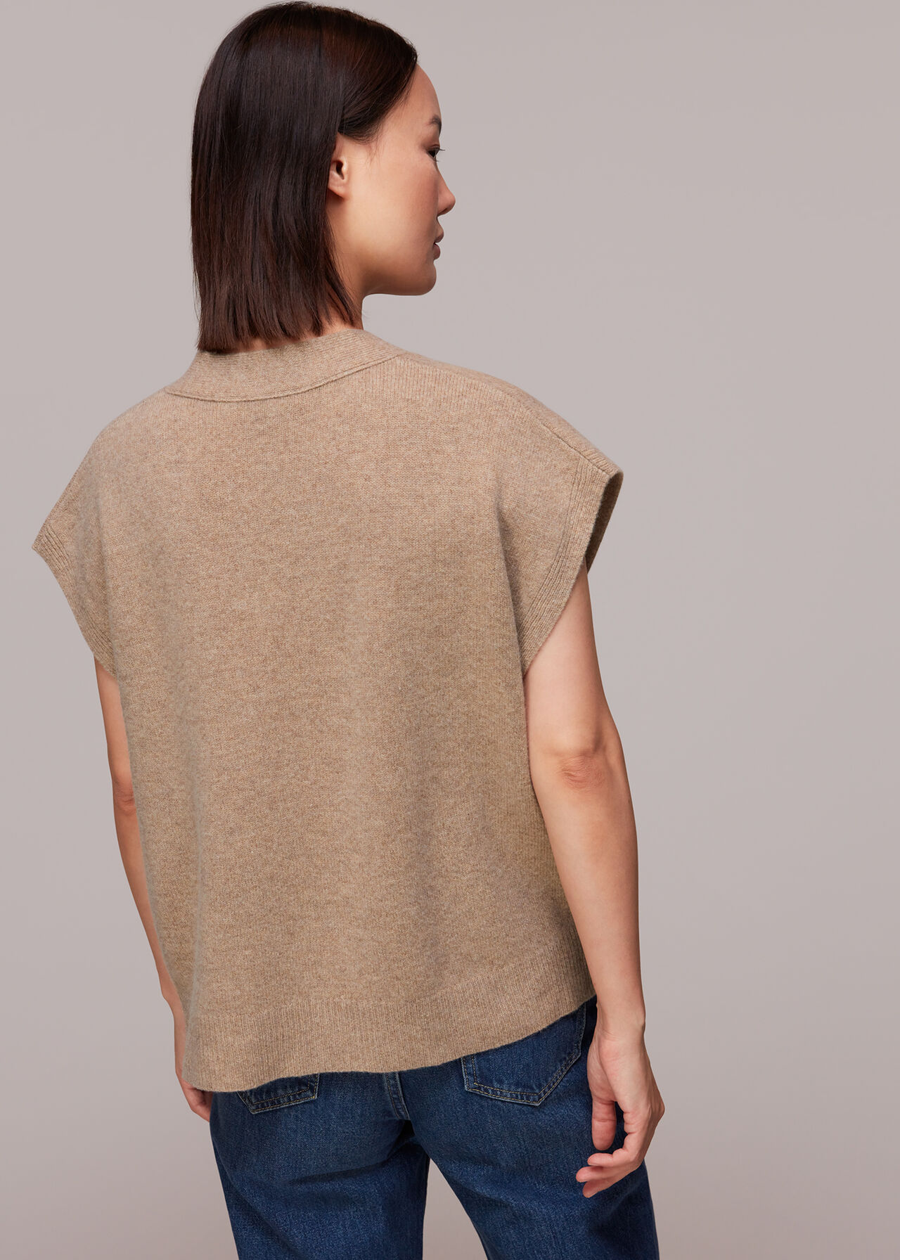 Oatmeal Button Through Wool Tank | WHISTLES