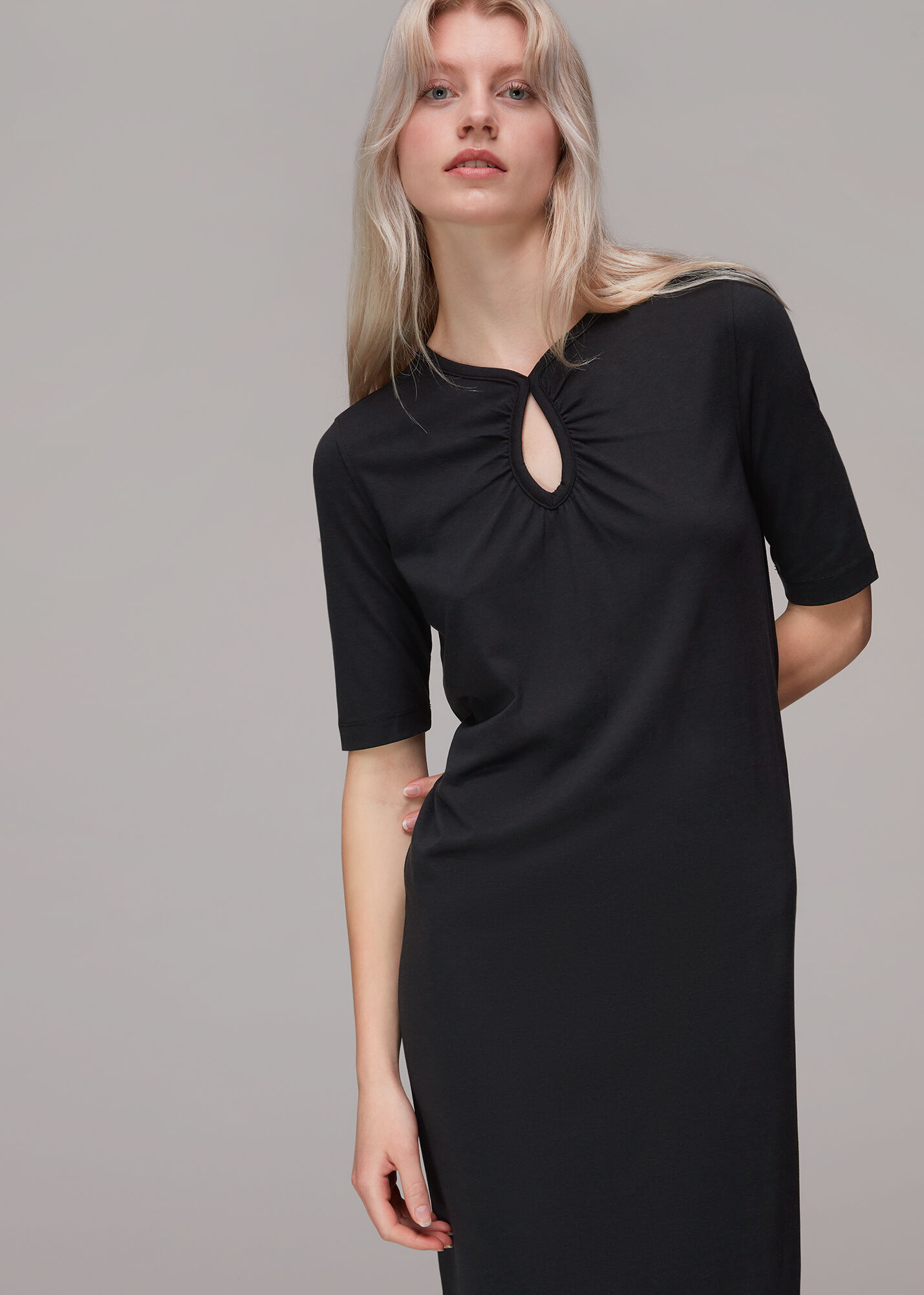 Black Keyhole Jersey Midi Dress | WHISTLES | Whistles UK