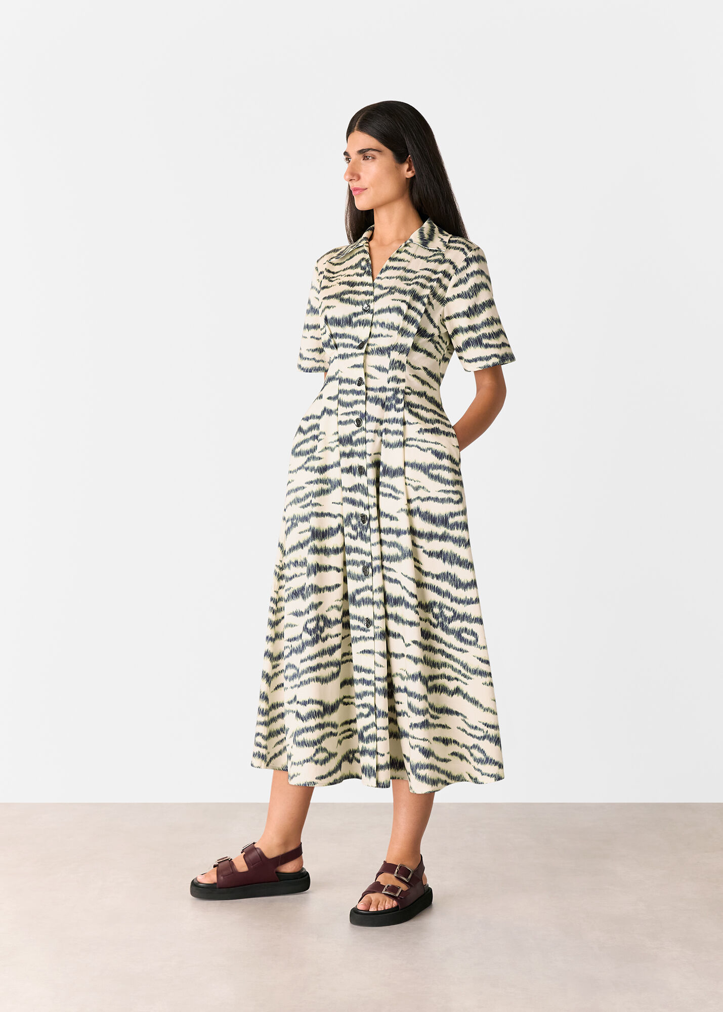 Ivory/Multi Feathered Tiger Midi Dress | WHISTLES | Whistles AU