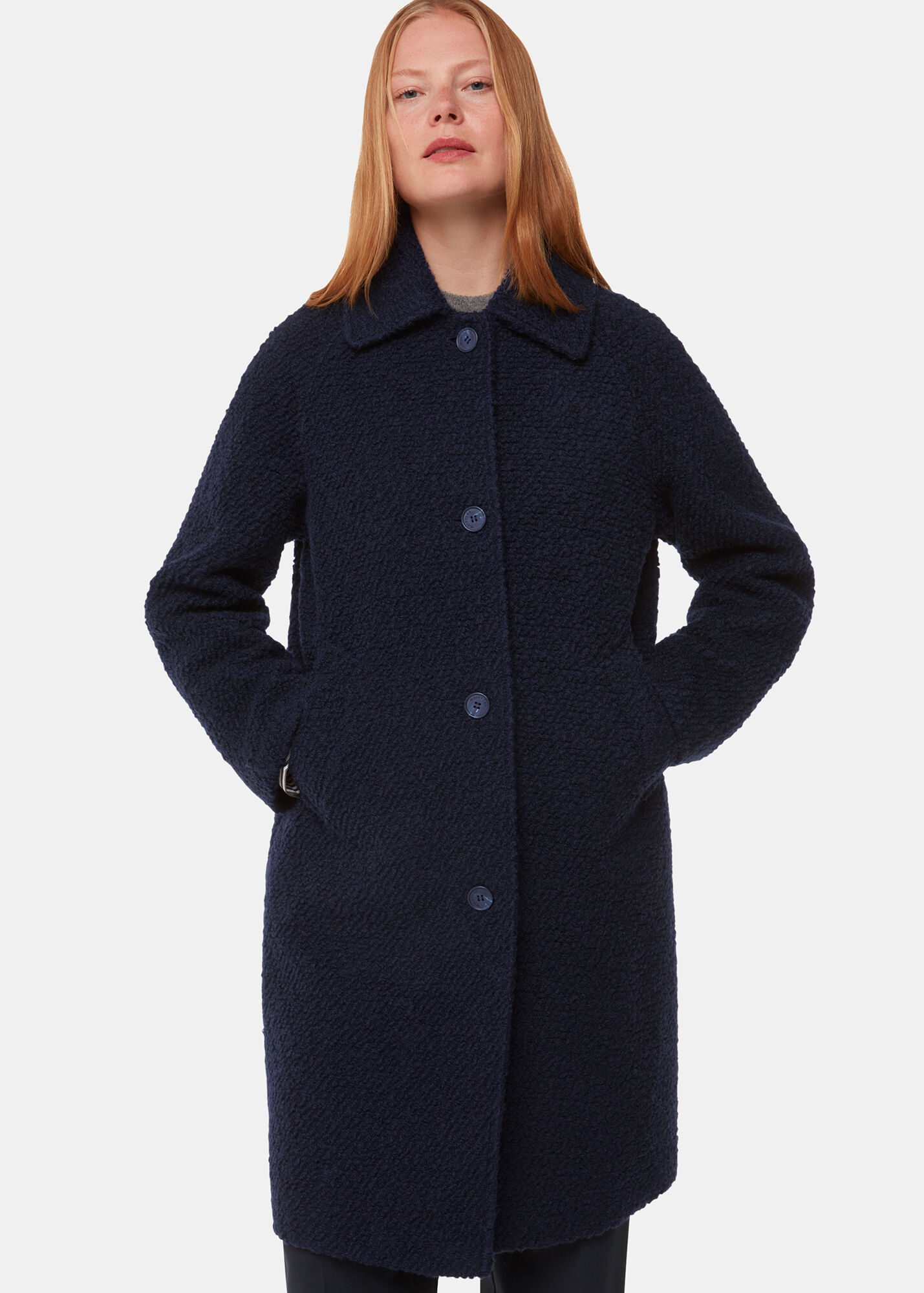 Navy Romy Boucle Coat | WHISTLES | Whistles UK