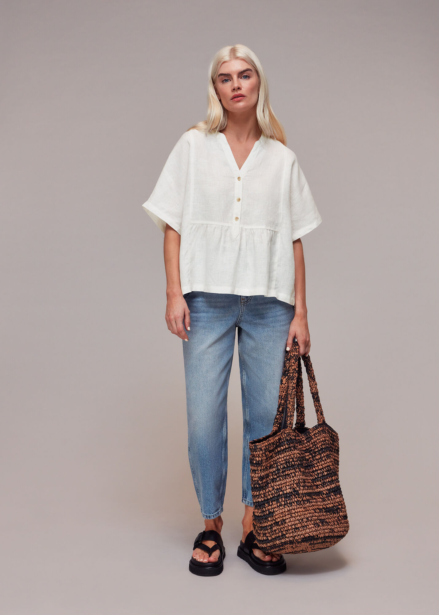 White Hannah Linen Pelum Blouse | WHISTLES | Whistles UK