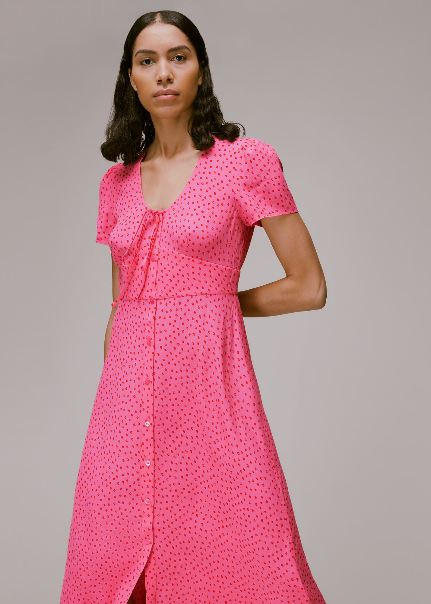 Pink/Multi Heidi Spot Print Dress | WHISTLES | Whistles UK