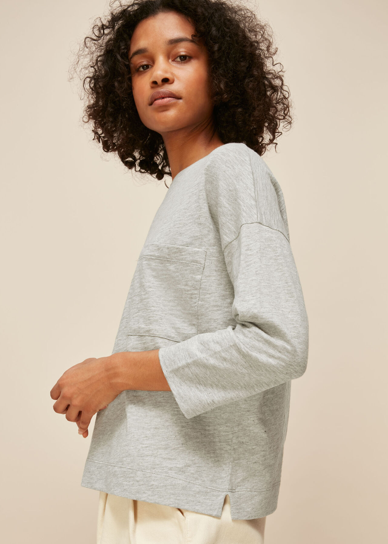 Grey Marl Cotton Pocket Top | WHISTLES | Whistles UK