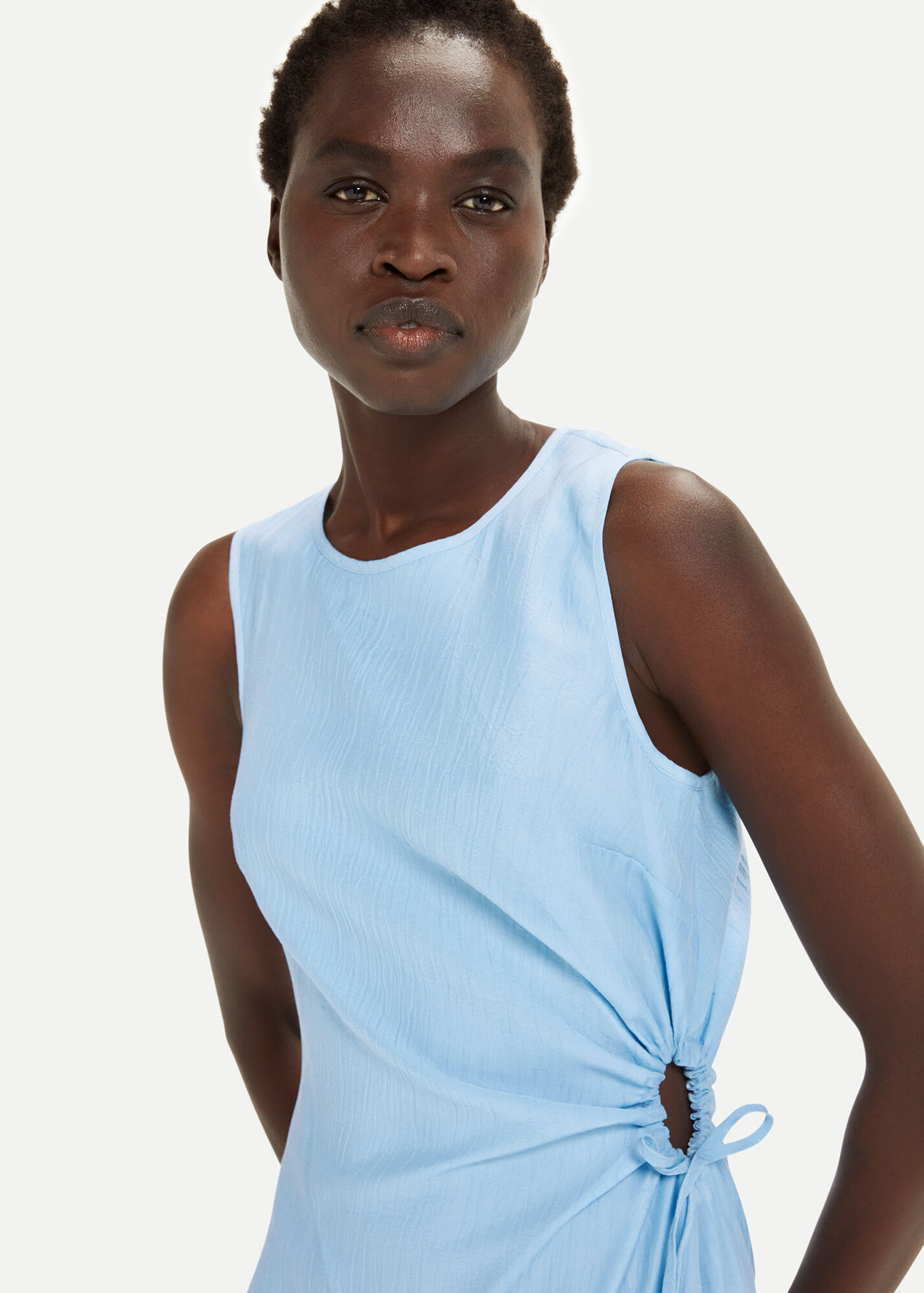 Pale Blue Textured Cut Out Midi Dress | WHISTLES | Whistles UK