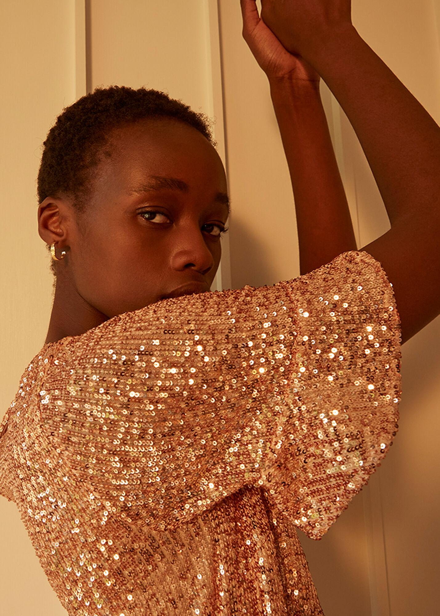 Champagne Sada Sequin Top | WHISTLES | Whistles UK