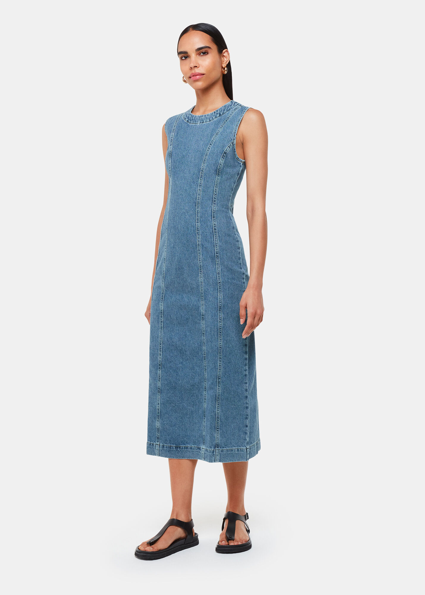 Denim Sleeveless Denim Midi Dress | WHISTLES | Whistles ROW