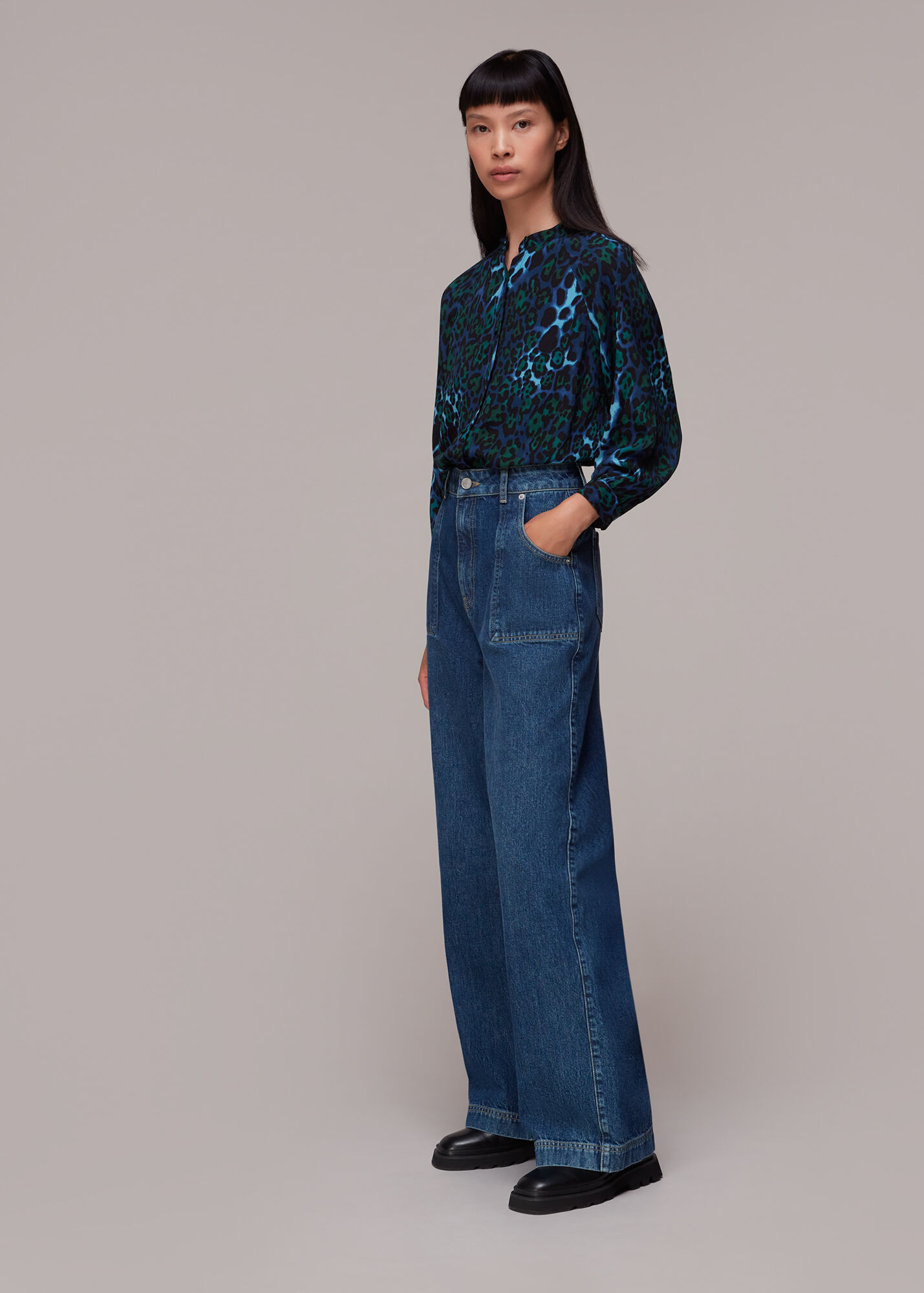 Blue/Multi Night Cat Print Raglan Shirt | WHISTLES