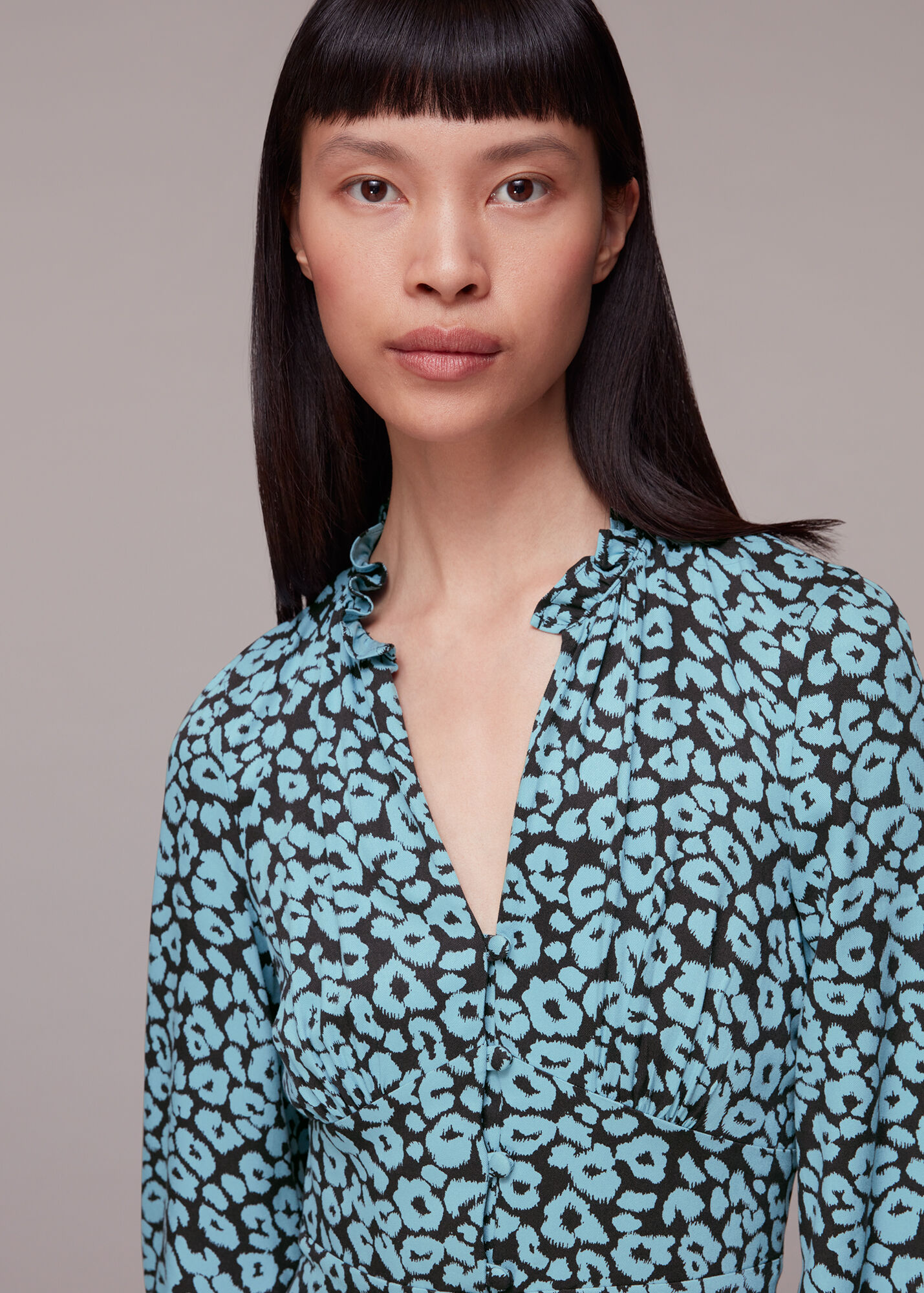 Blue/Multi Fuzzy Leopard Midi Dress | WHISTLES