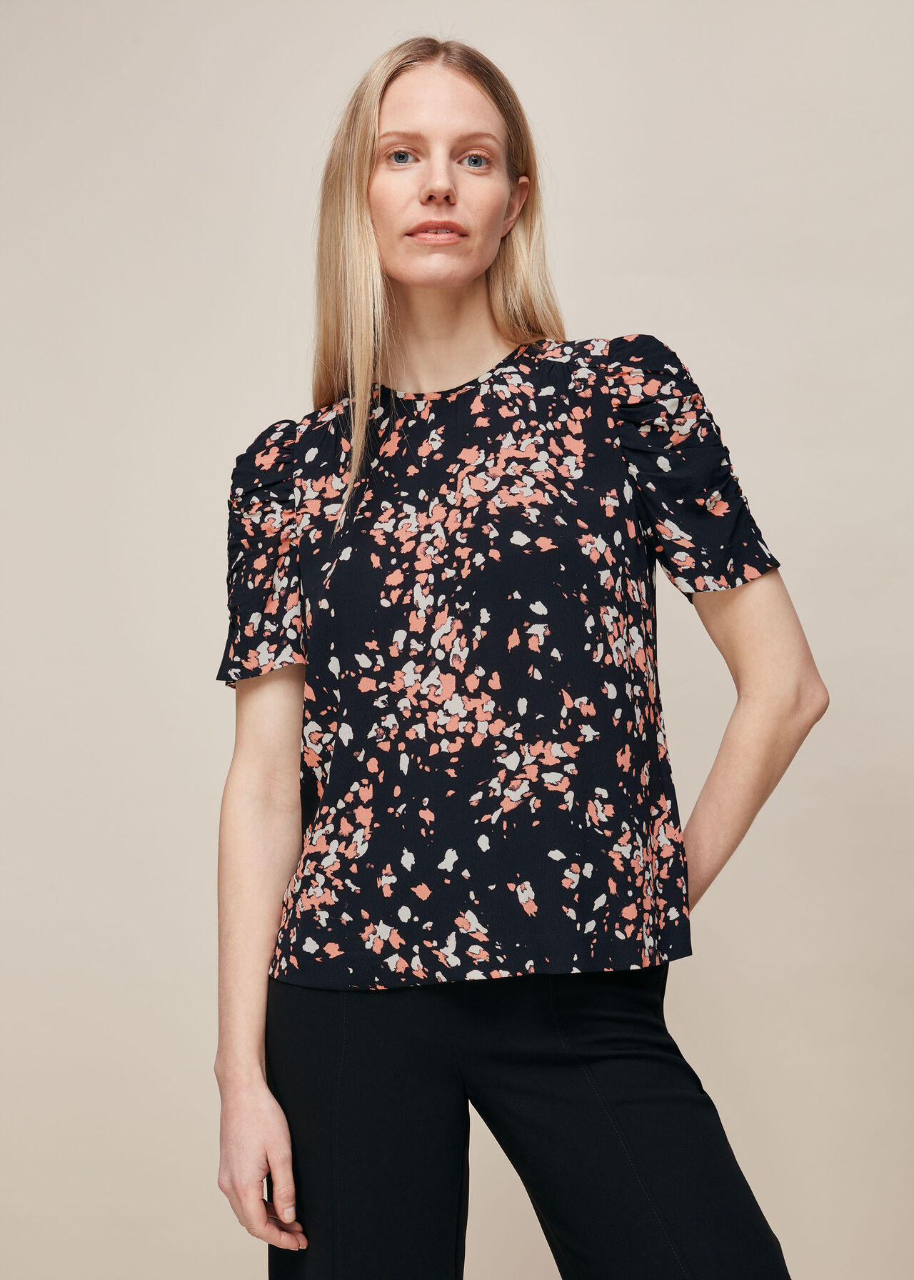 Navy/Multi Mottled Animal Nelly Top | WHISTLES | Whistles UK