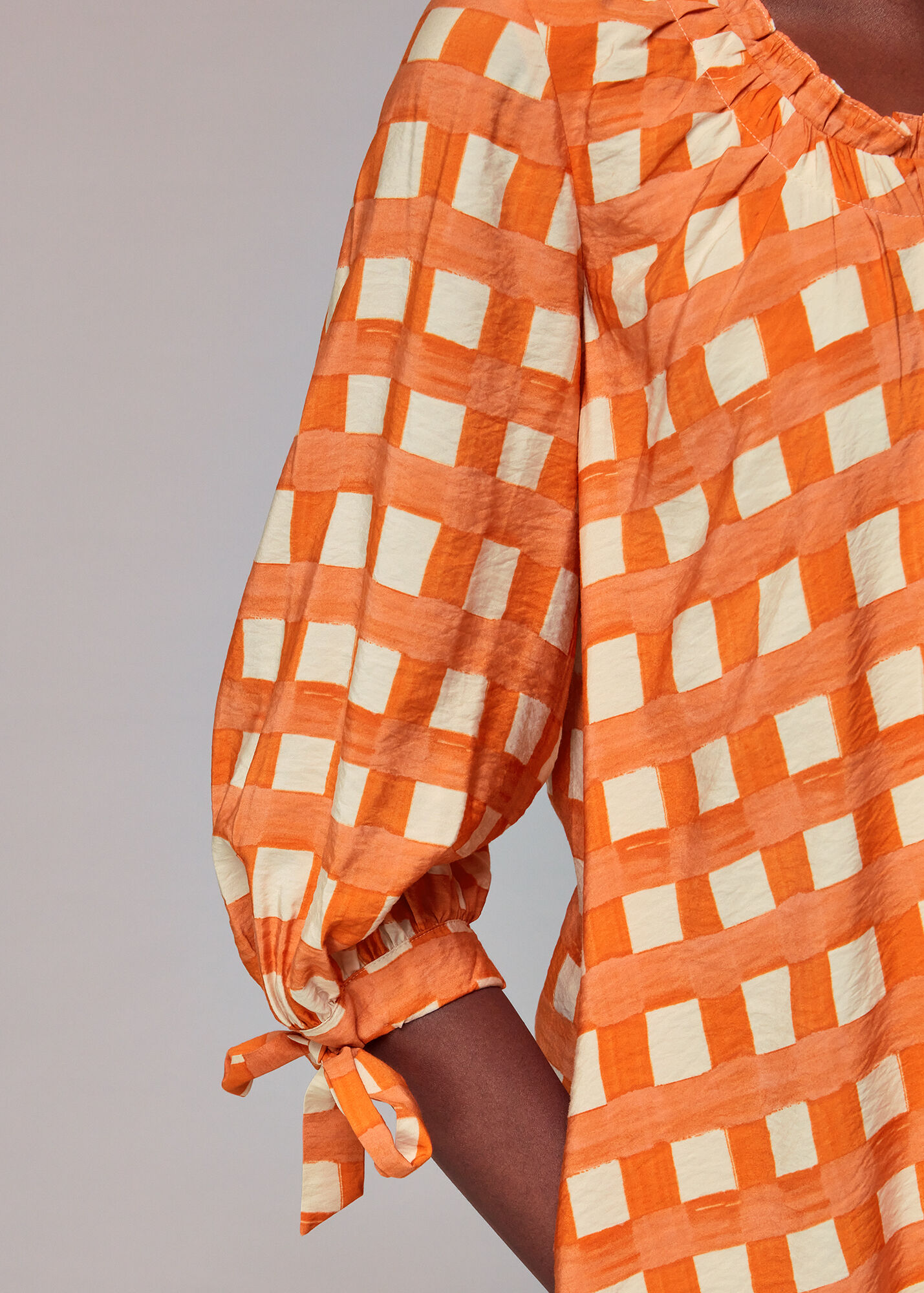 Orange/Multi Lydia Gathered Trapeze Dress | WHISTLES | Whistles UK