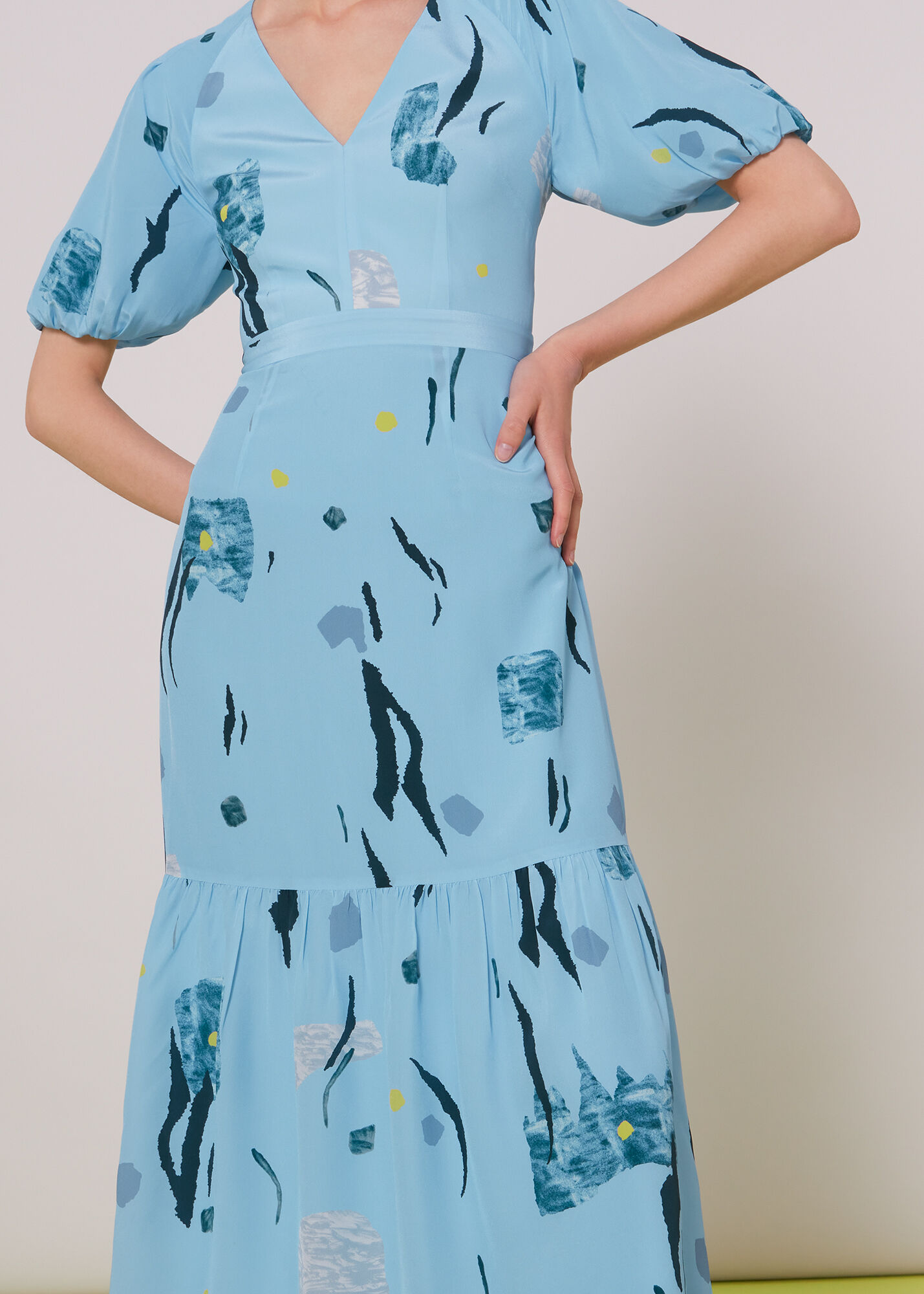 whistles-abstract-print-silk-dress-blue-multi | Whistles UK